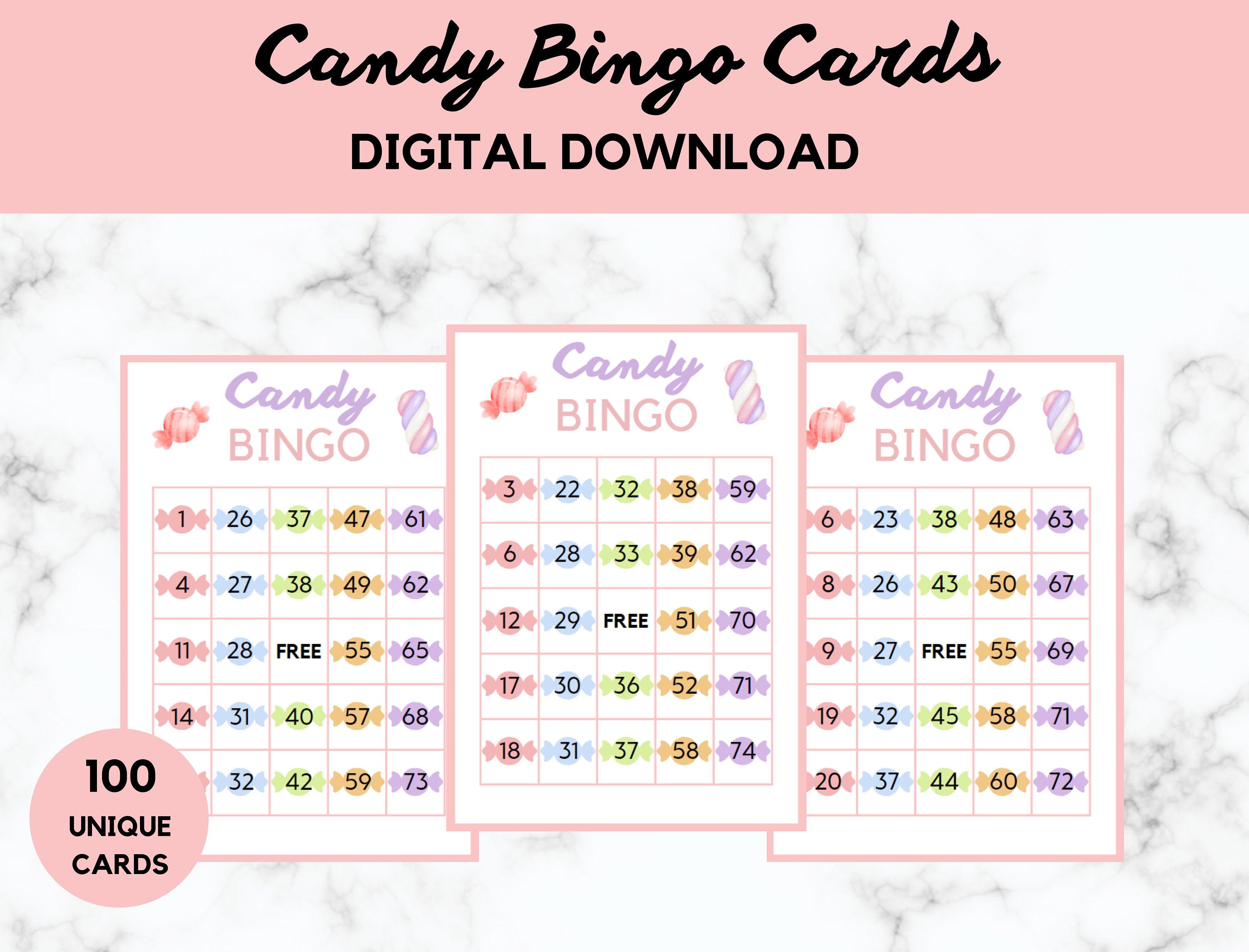 Candy Bingo - 100 Candy Bingo Cards - Candy Party Game - Candy Birthday ...