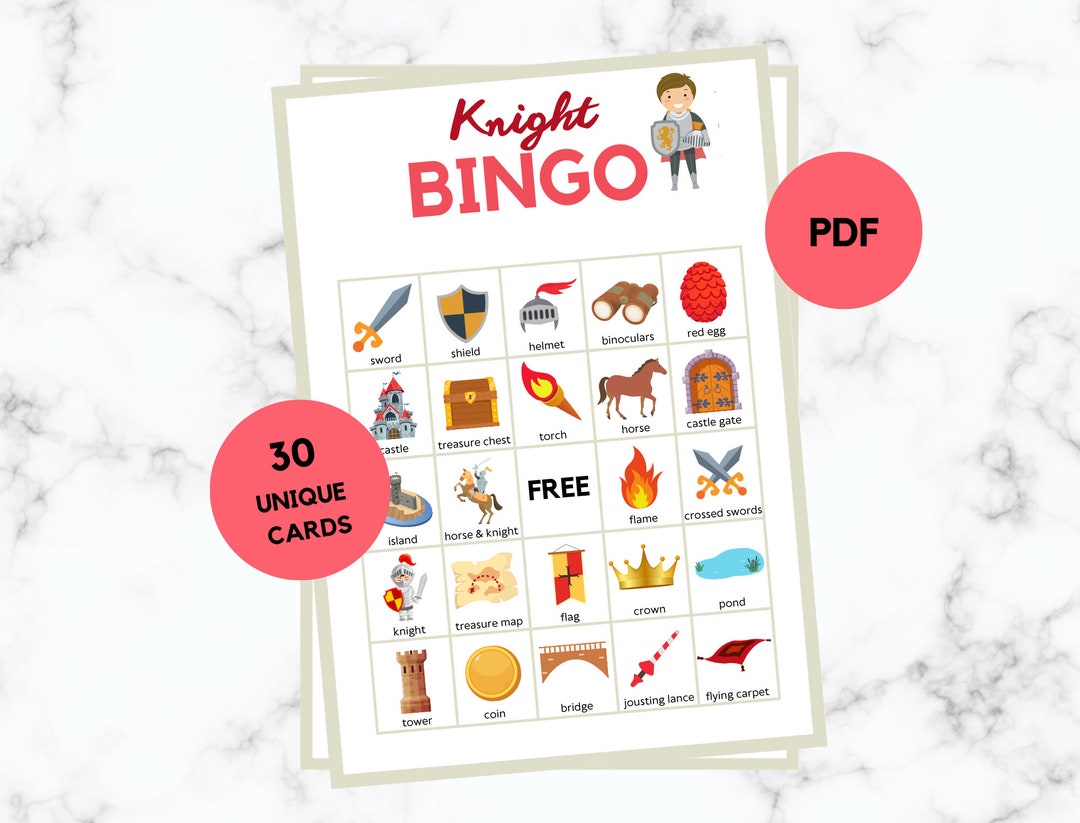 Knight Bingo - 30 Knight Bingo Cards - Knight Party Game - Knight ...