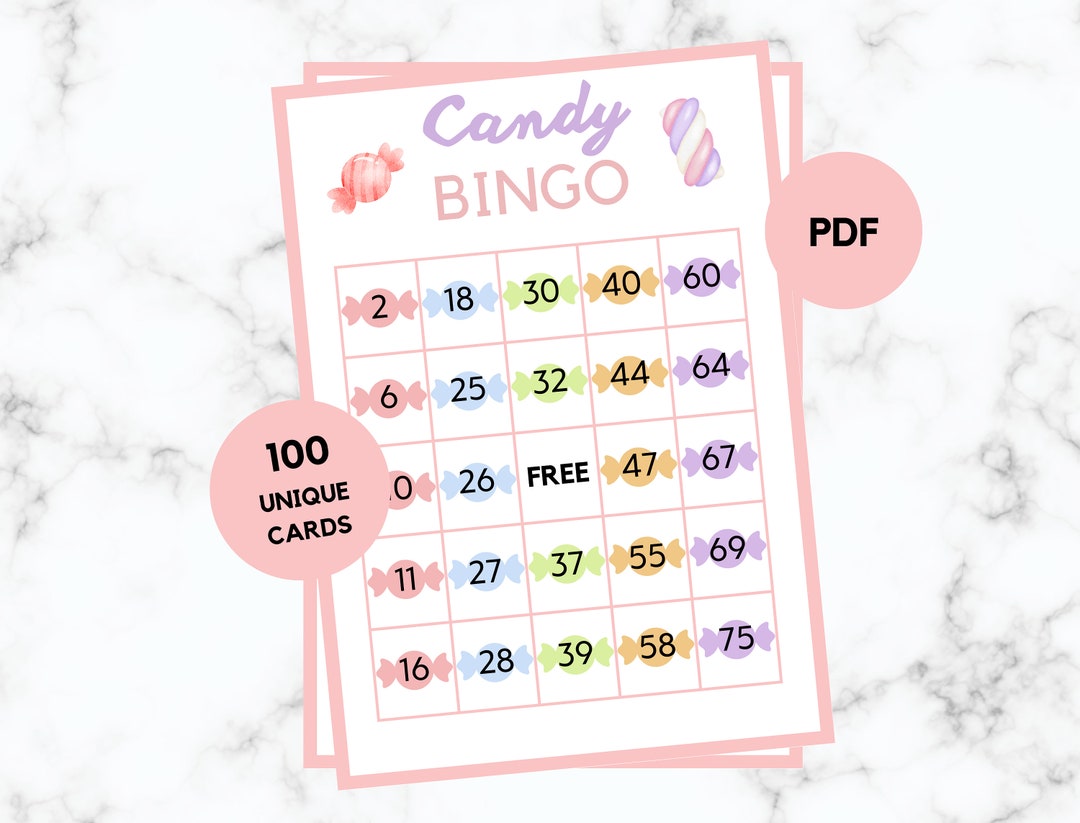 Candy Bingo - 100 Candy Bingo Cards - Candy Party Game - Candy Birthday ...