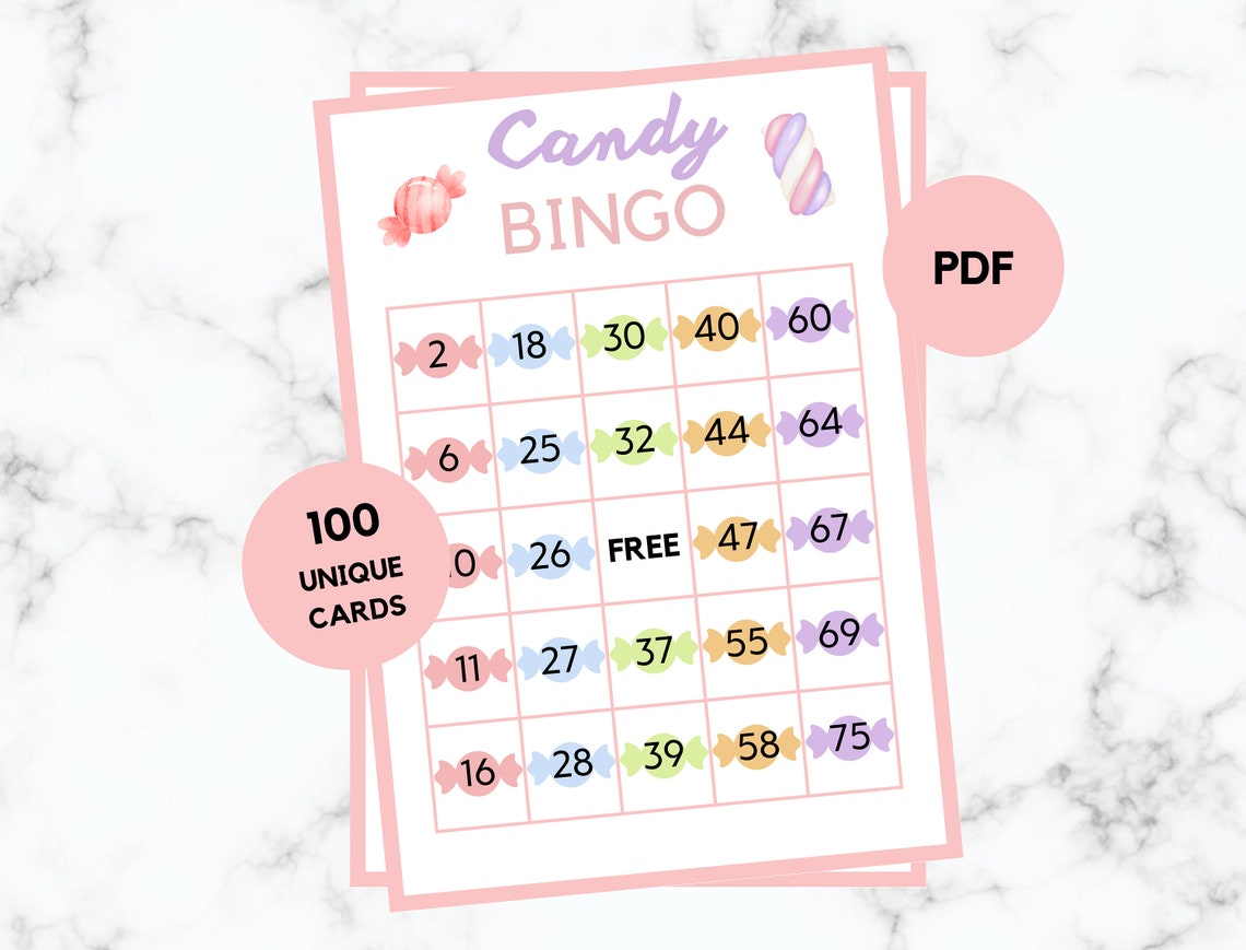 Candy Bingo - 100 Candy Bingo Cards - Candy Party Game - Candy Birthday ...