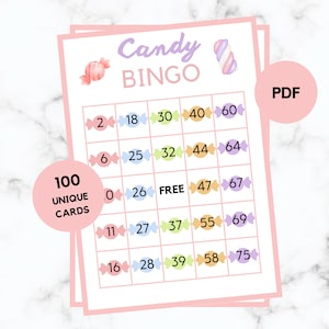 Candy Bingo - 100 Candy Bingo Cards - Candy Party Game - Candy Birthday ...