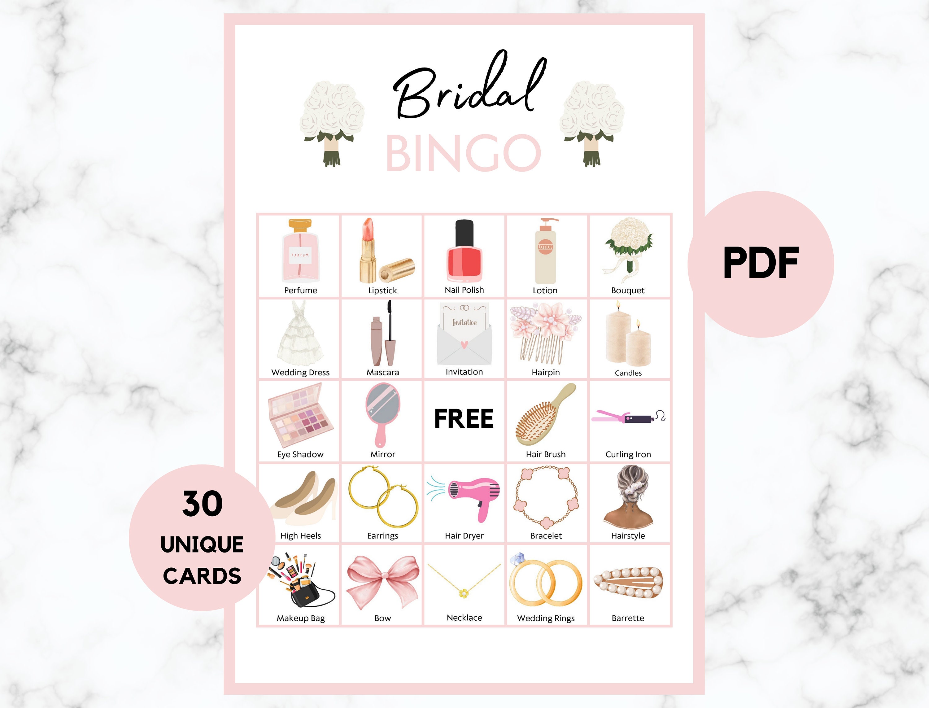 Bridal Bingo Wedding Bingo 30 Bridal Bingo Cards Bridal Party Game ...