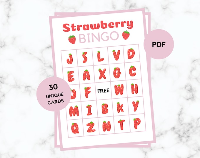 30 Printable Strawberry Themed Bingo Cards | Berry Sweet Party Games ...