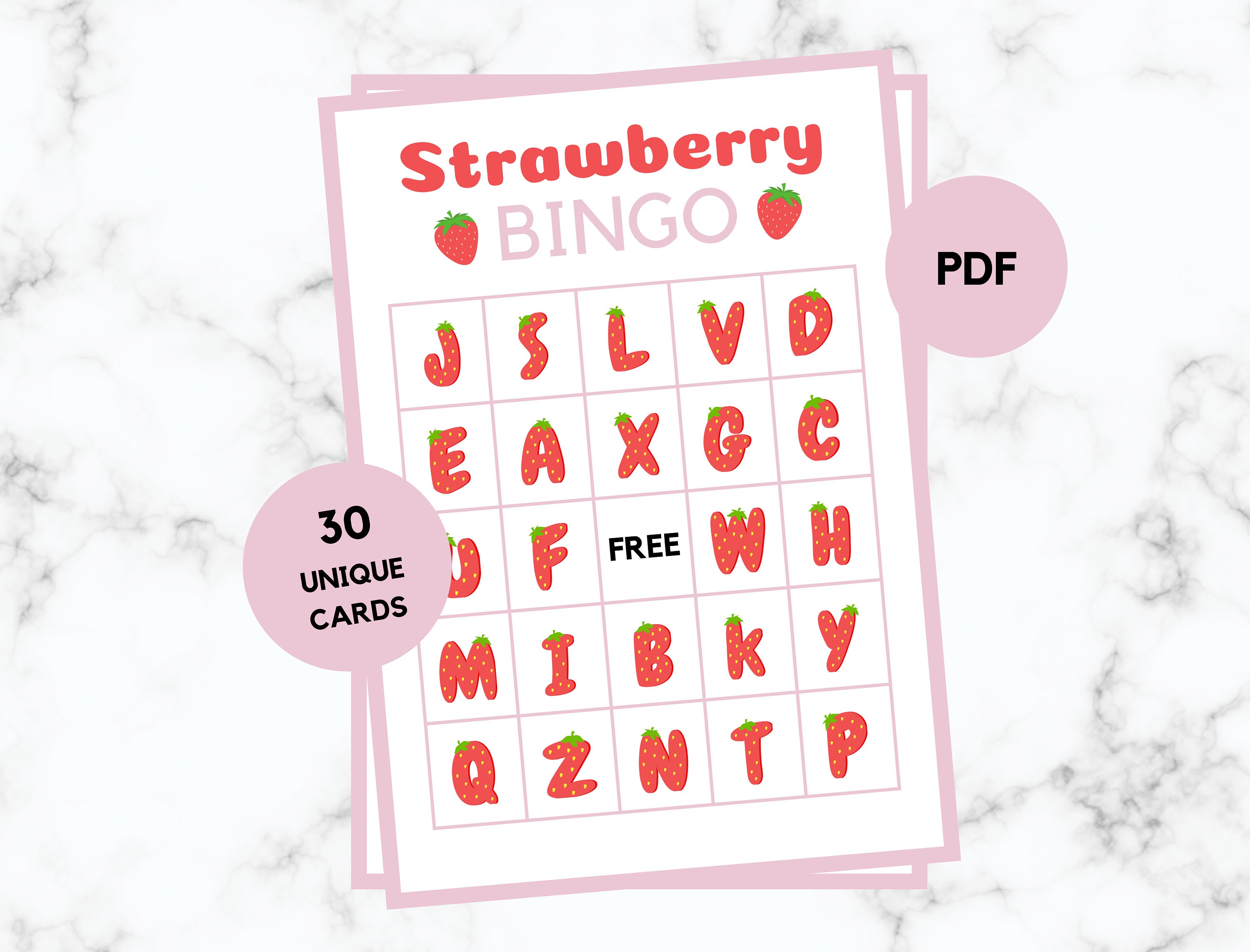 Strawberry Bingo - 30 Strawberry Bingo Cards - Strawberry Party Game ...