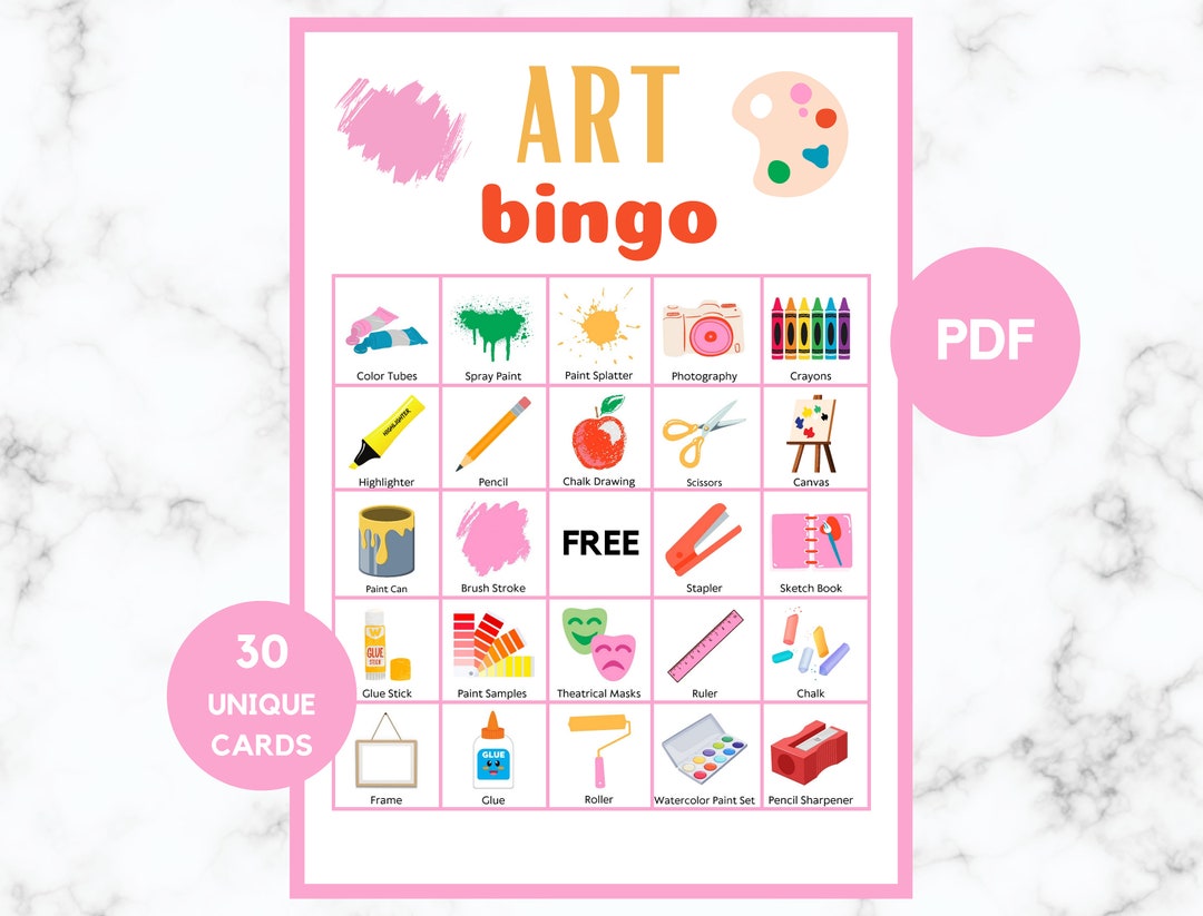 Art Bingo - Art Activity- 30 Art Bingo Cards - Art Party Game - - Art ...