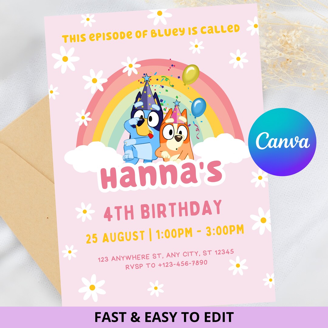 Girl Bluey Birthday Invitation Editable Bluey Girl Birthday Invite Kids ...