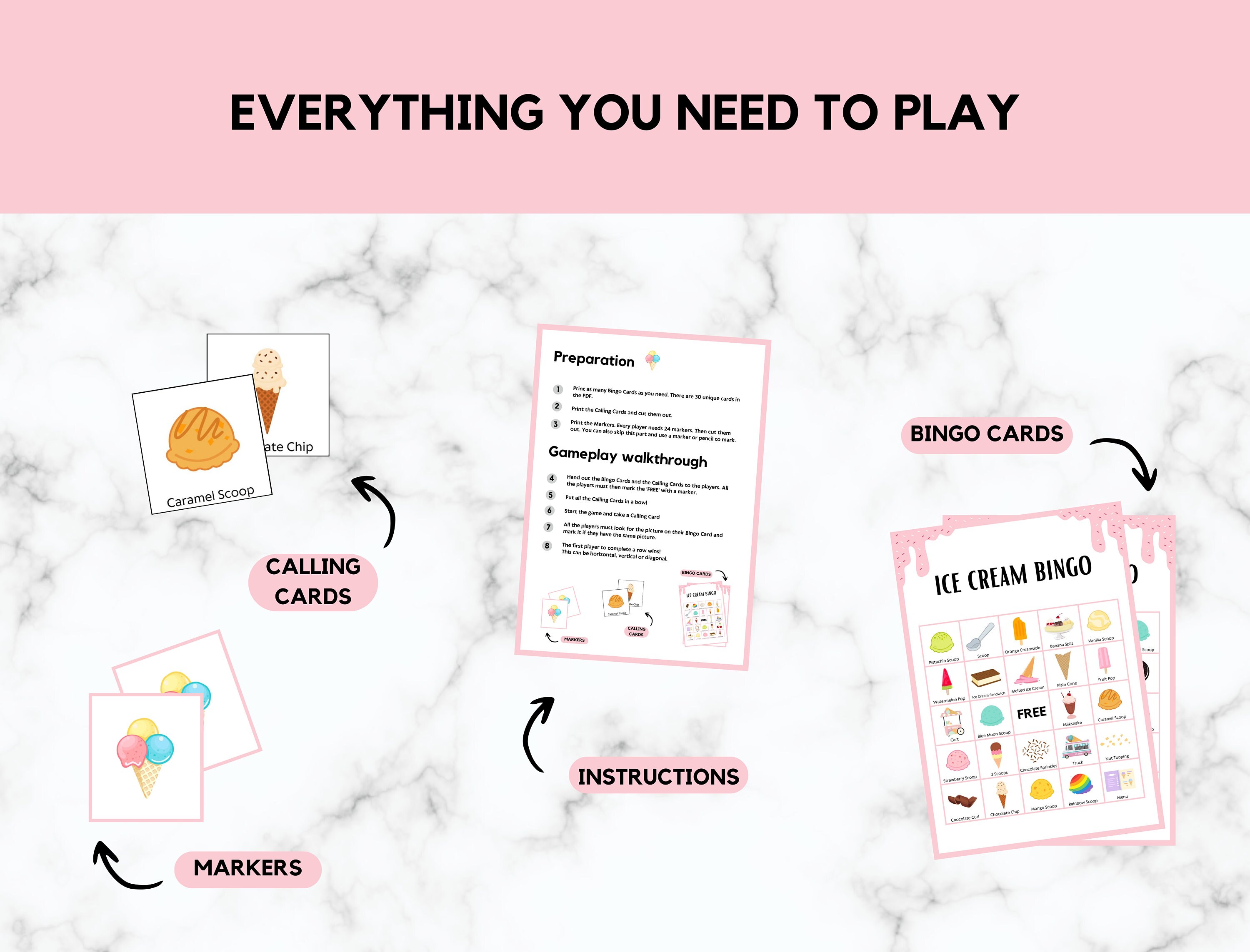 Ice Cream Bingo - Ice Cream Activity- 30 Printable Ice Cream Bingo ...