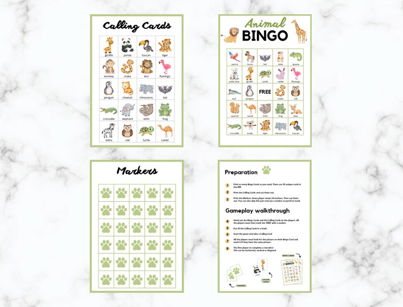 Animal Bingo - 30 Animal Bingo Cards - Animal Party Game - Animals ...