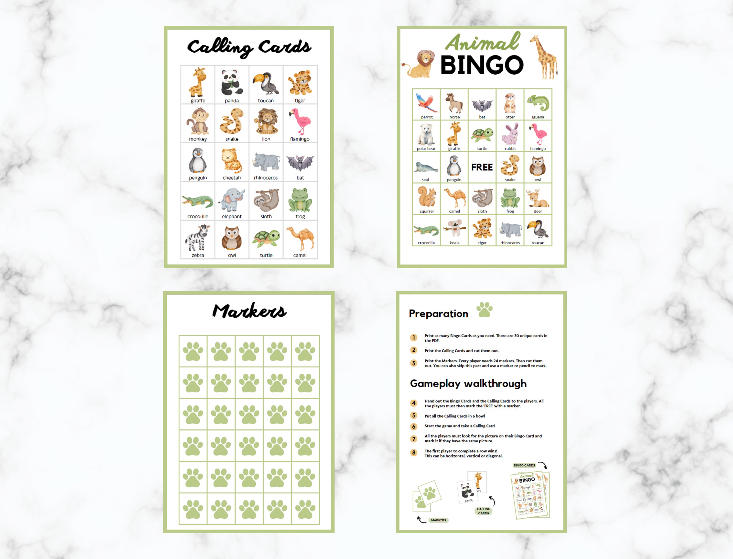 Animal Bingo - 30 Animal Bingo Cards - Animal Party Game - Animals ...