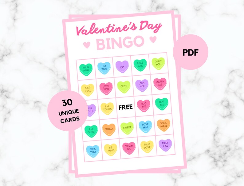 Valentine's Day Bingo 30 Valentine's Day Bingo Cards Valentine's Day ...