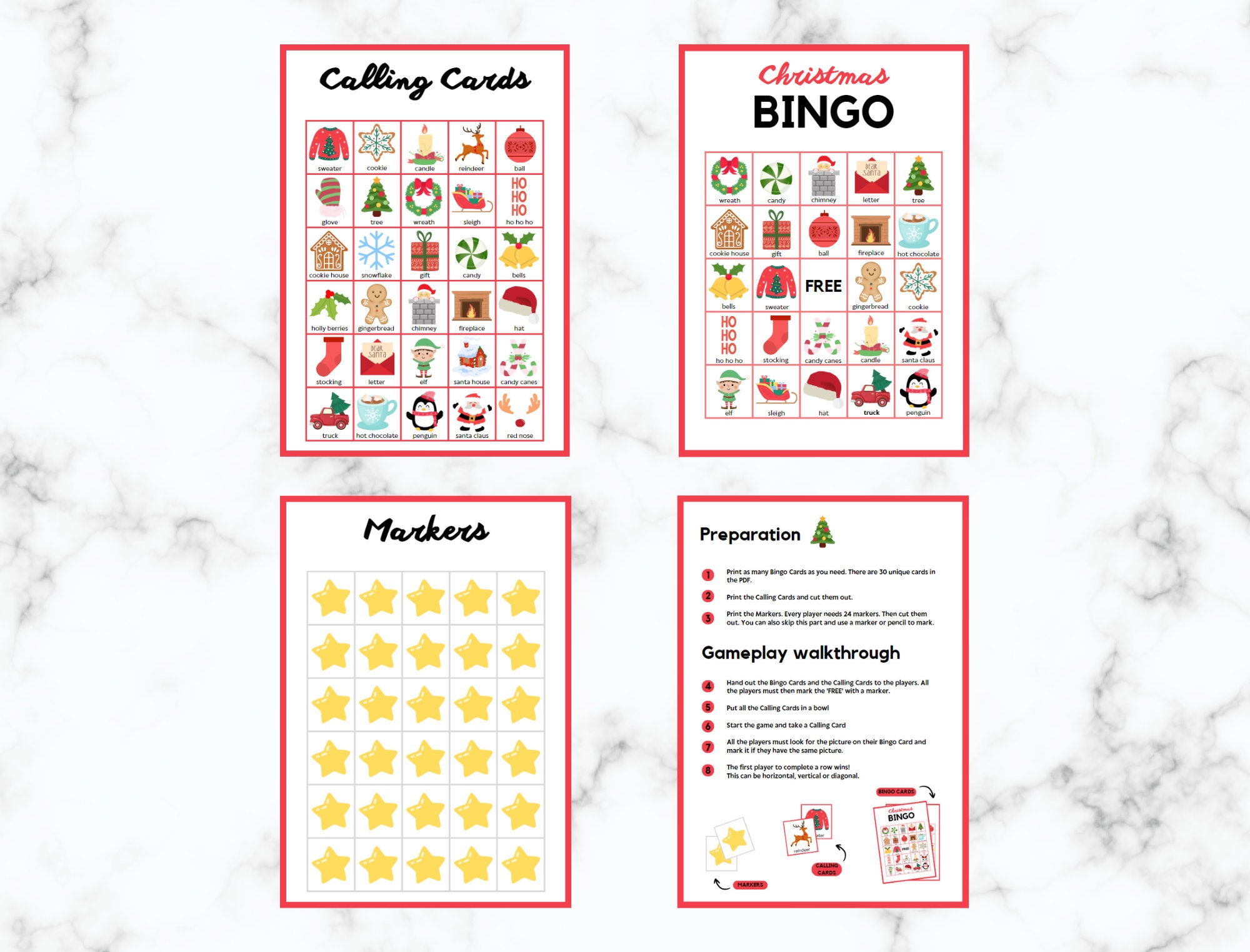 Christmas Bingo 30 Christmas Bingo Cards Christmas Party Game Christmas ...