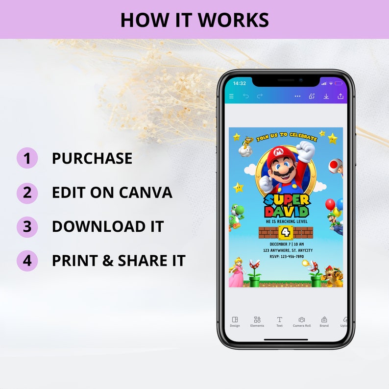 Super Mario Birthday Invitation Mario Bros Invitation Kid Invite ...