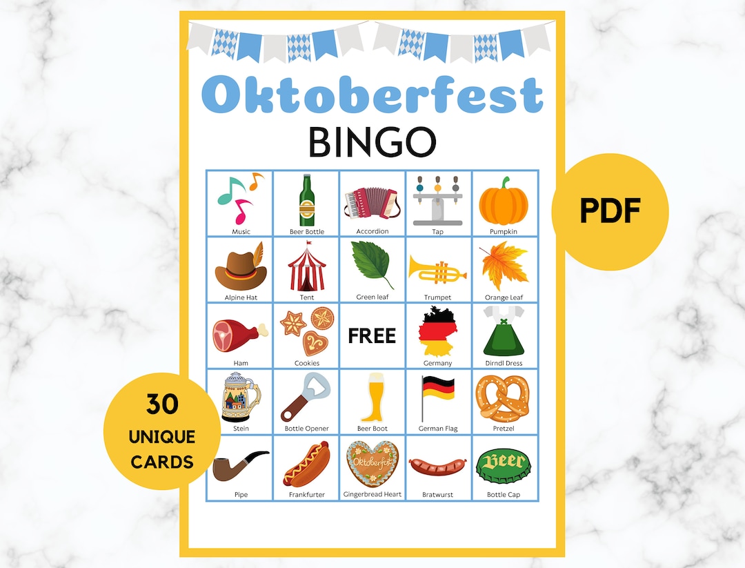 Oktoberfest Bingo - Germany Bingo - 30 Oktoberfest Bingo Cards ...