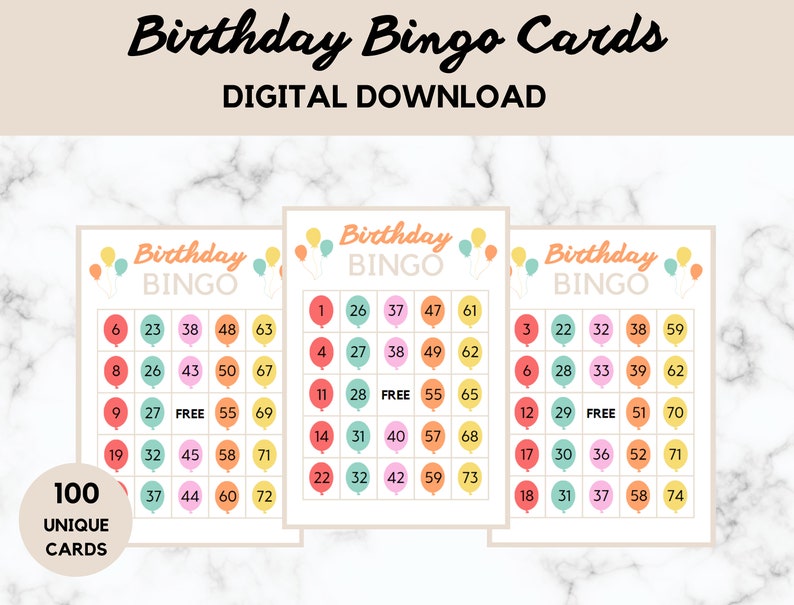 Birthday Bingo - 100 Birthday Bingo Cards - Birthday Party Game ...