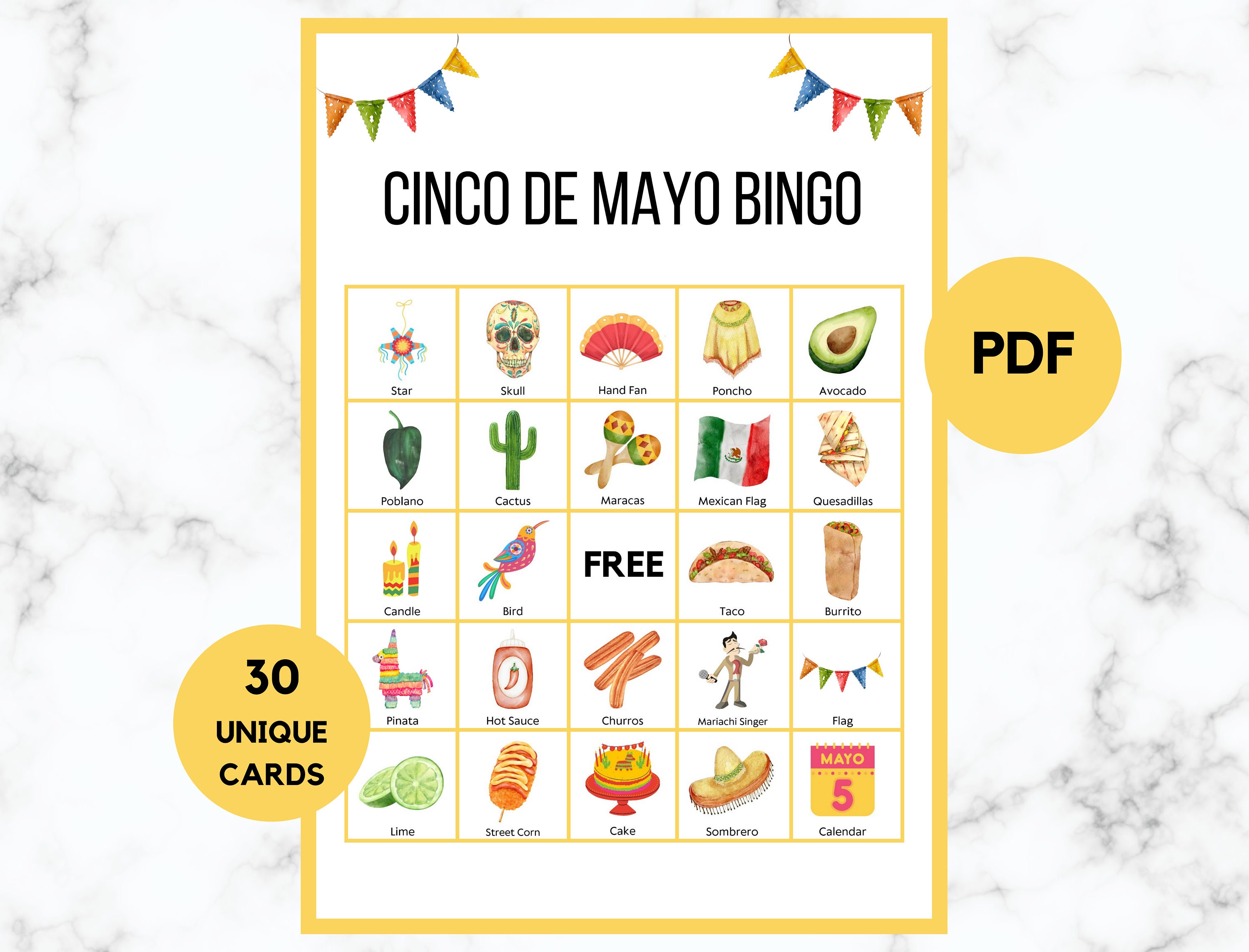 Cinco De Mayo Bingo Cinco De Mayo Activity for Kids 30 Fiesta Bingo ...