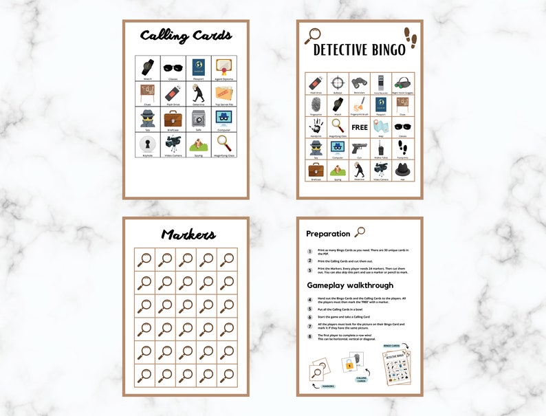 Detective Bingo - Spy Birthday Activity- 30 Detective Printable Bingo ...