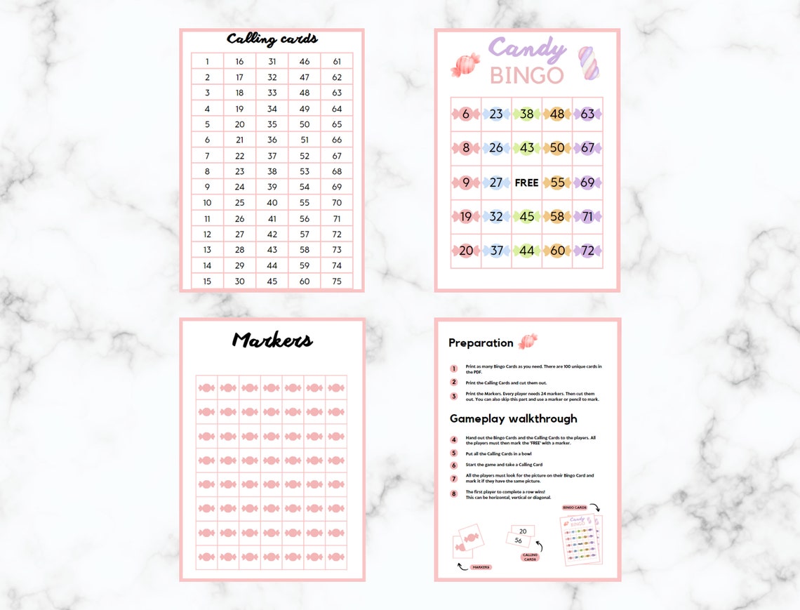Candy Bingo - 100 Candy Bingo Cards - Candy Party Game - Candy Birthday ...