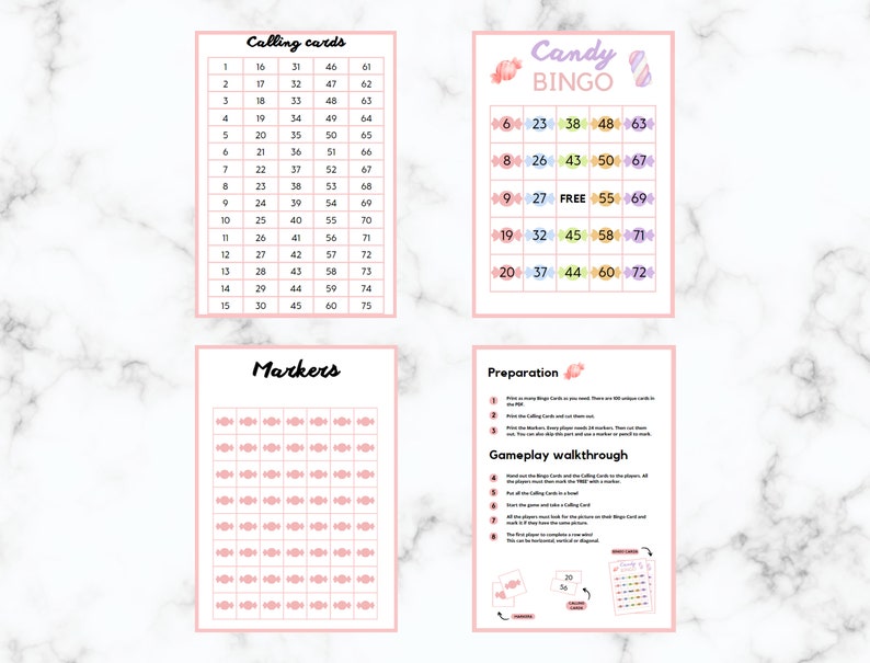 Candy Bingo - 100 Candy Bingo Cards - Candy Party Game - Candy Birthday ...
