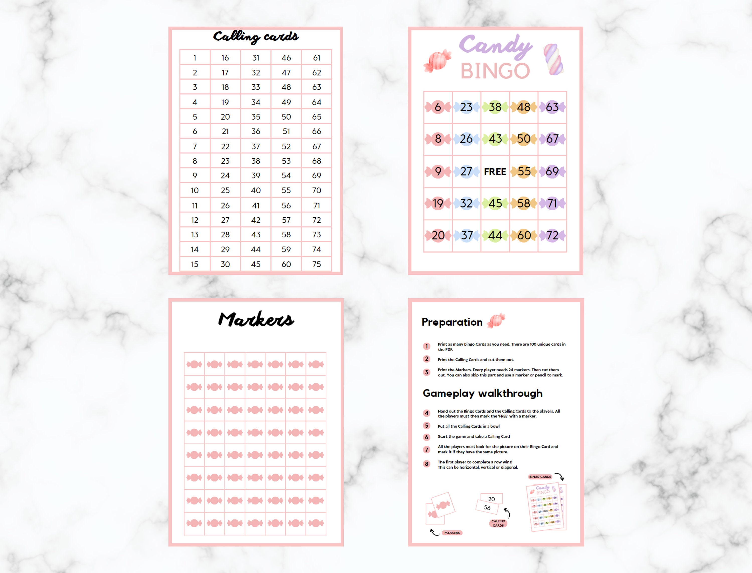 Candy Bingo - 100 Candy Bingo Cards - Candy Party Game - Candy Birthday ...