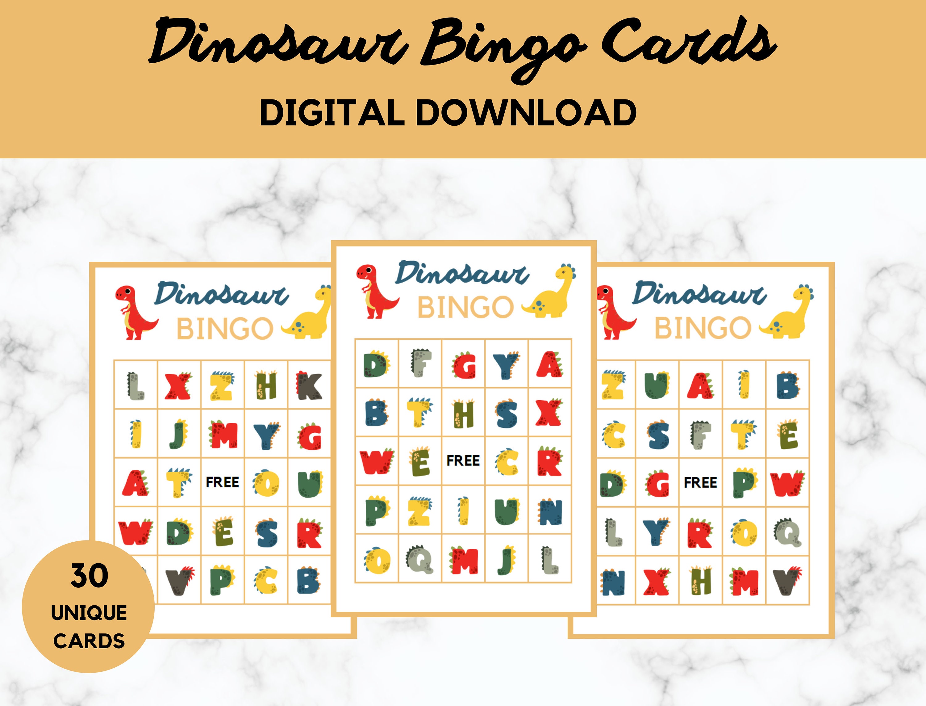 Dinosaur Bingo - 30 Dinosaur Bingo Cards - Dinosaur Party Game ...