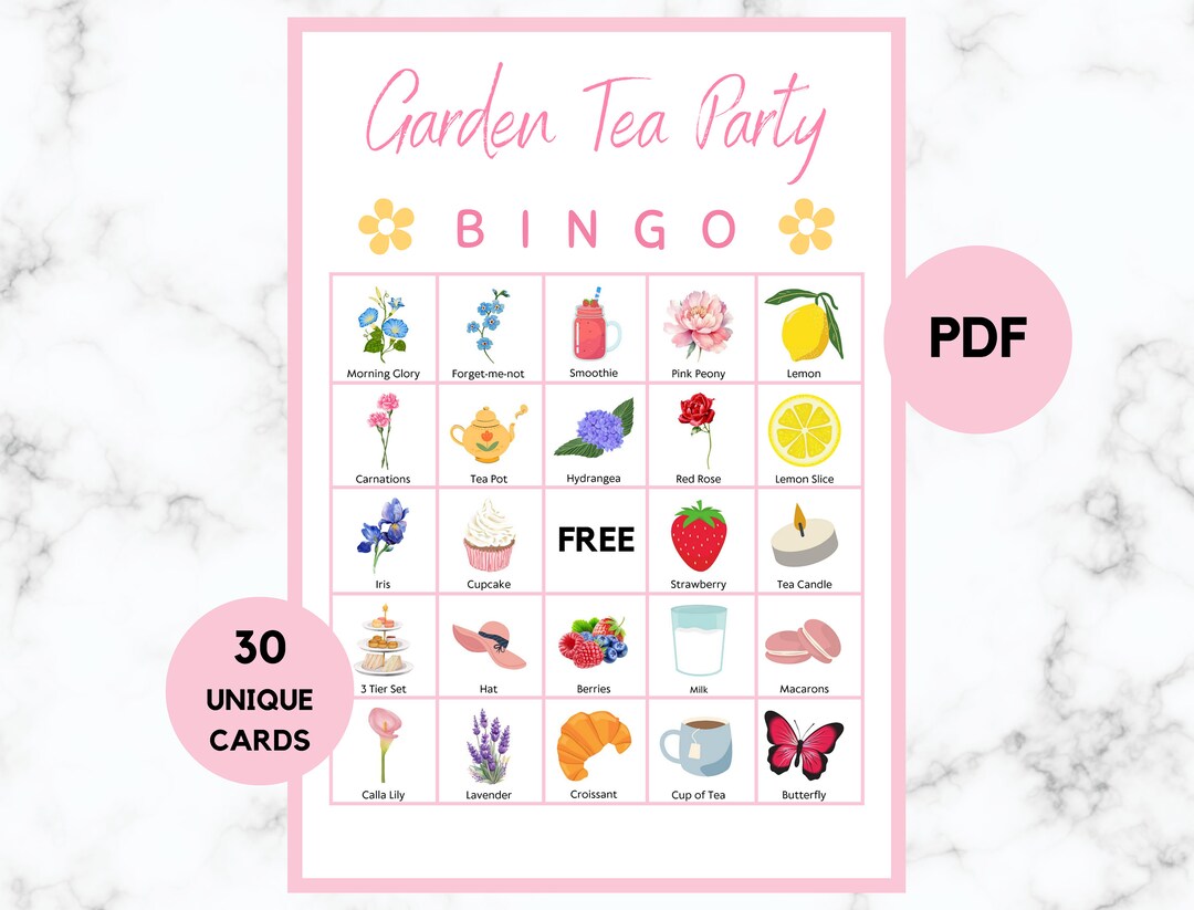 Garden Tea Party Bingo - Tea Party Activity- 30 Tea Party Bingo Cards ...