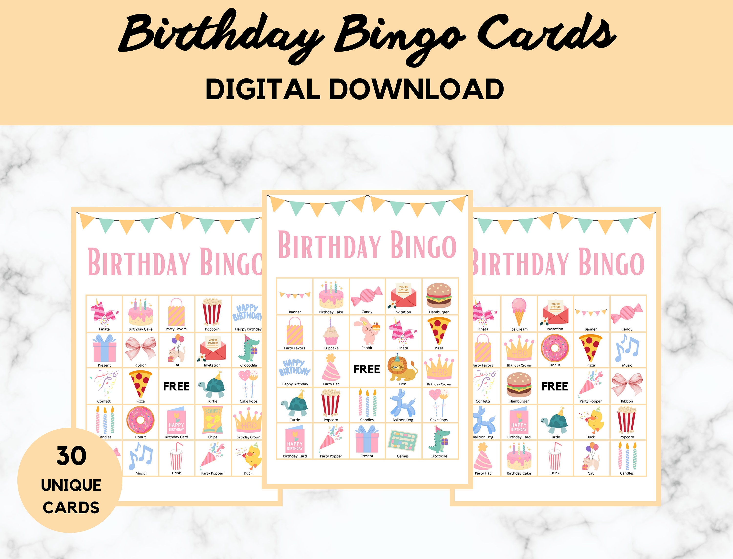 Birthday Bingo - 30 Birthday Bingo Cards - Birthday Party Game ...