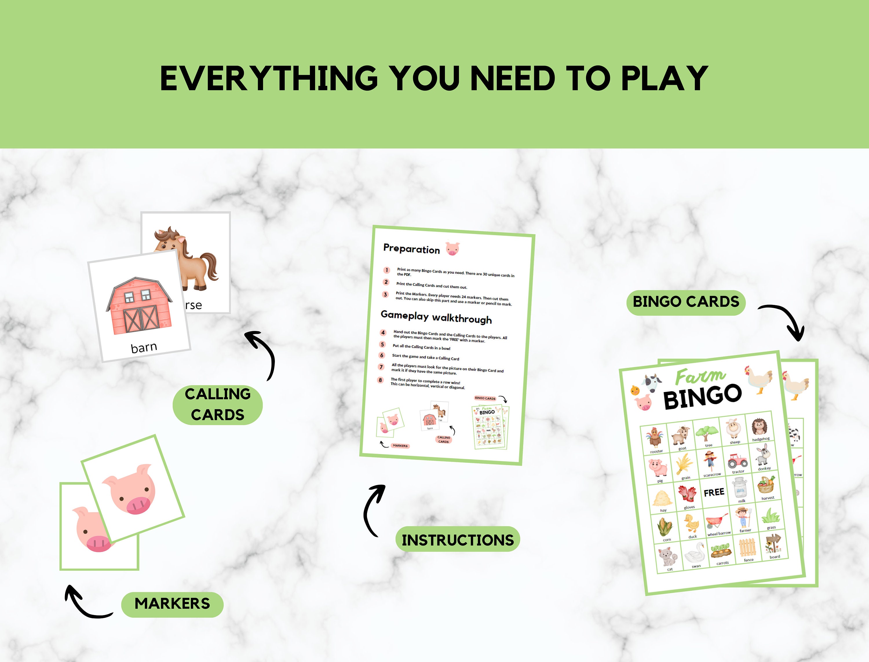 Farm Bingo - 30 Farm Bingo Cards - Farm Party Game - Farm - Farm Bingo ...