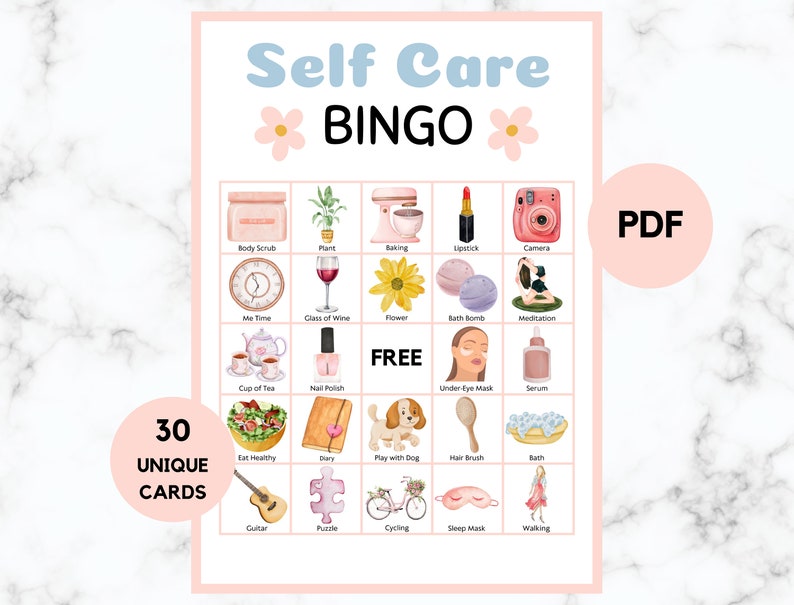 Self Care Bingo - 30 Self Care Bingo Cards - Self Care Birthday ...