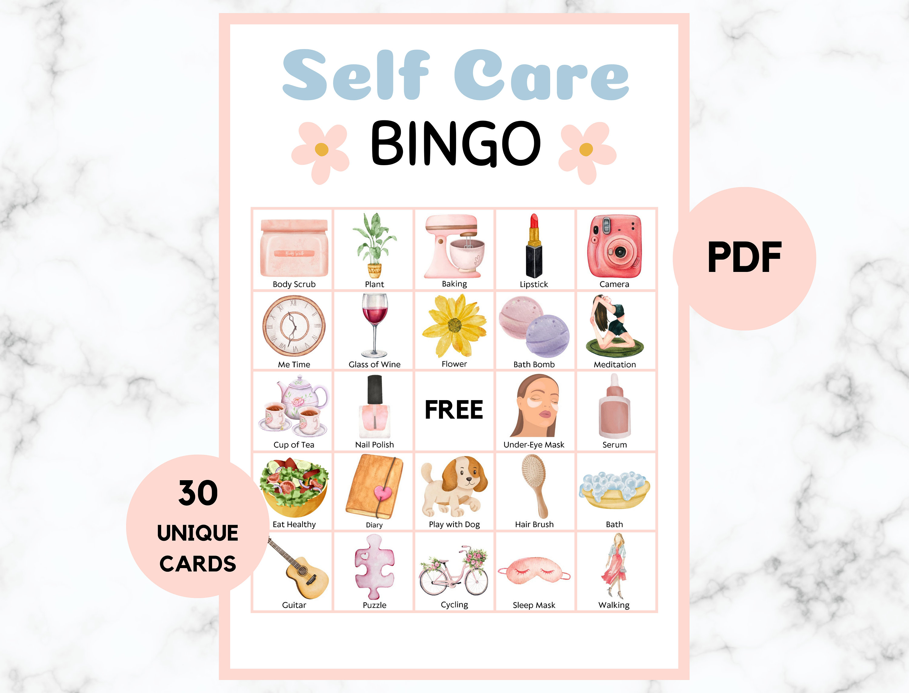 Self Care Bingo - 30 Self Care Bingo Cards - Self Care Birthday ...
