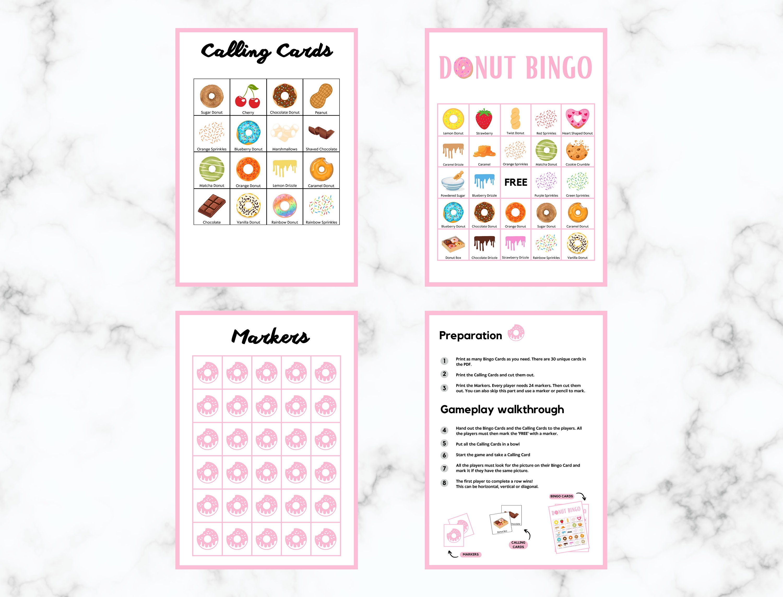 Donut Bingo - Donut Party Activity- 30 Donut Bingo Cards - Donut Party ...
