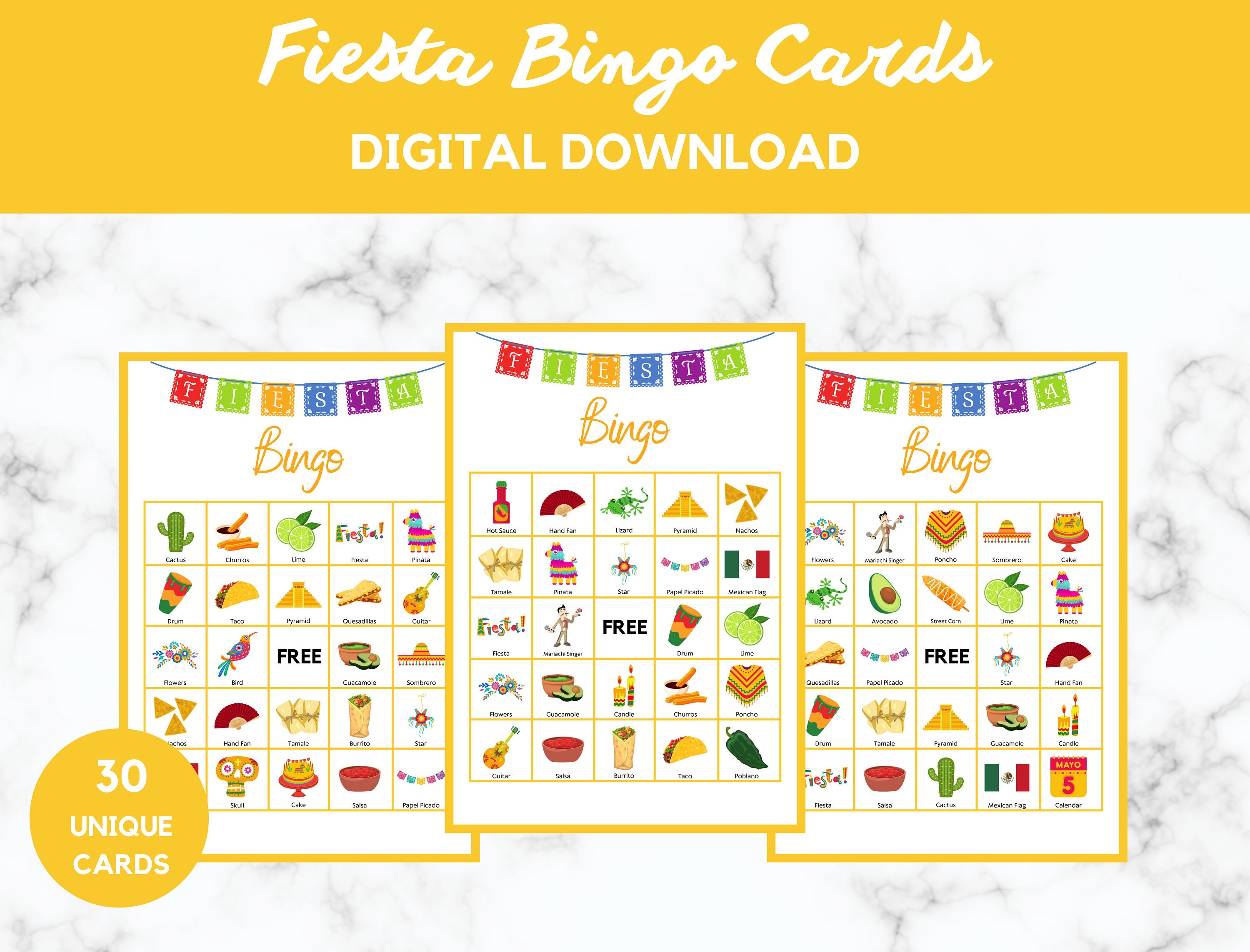 Fiesta Bingo Fiesta Activity for Kids 30 Fiesta Bingo Cards Fiesta Game ...