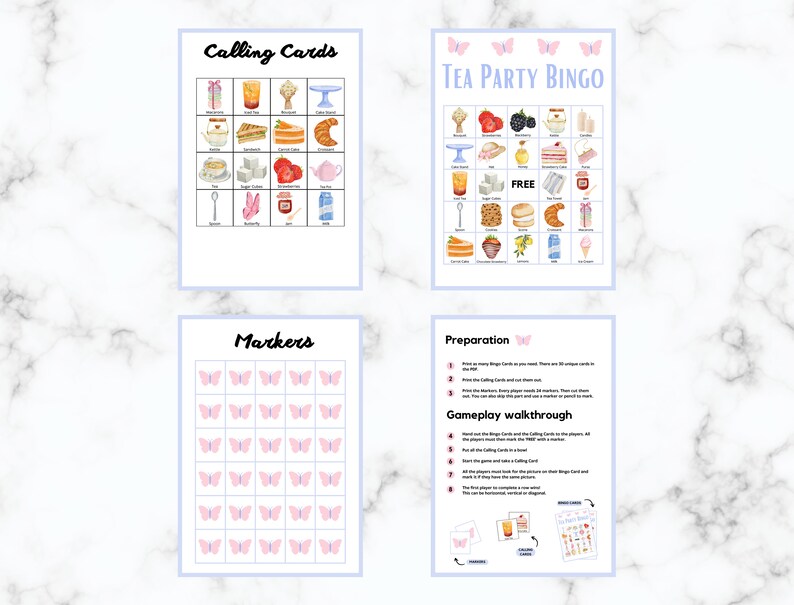 Tea Party Bingo - High Tea Bingo - 30 Tea Party Bingo Cards - Tea Party ...