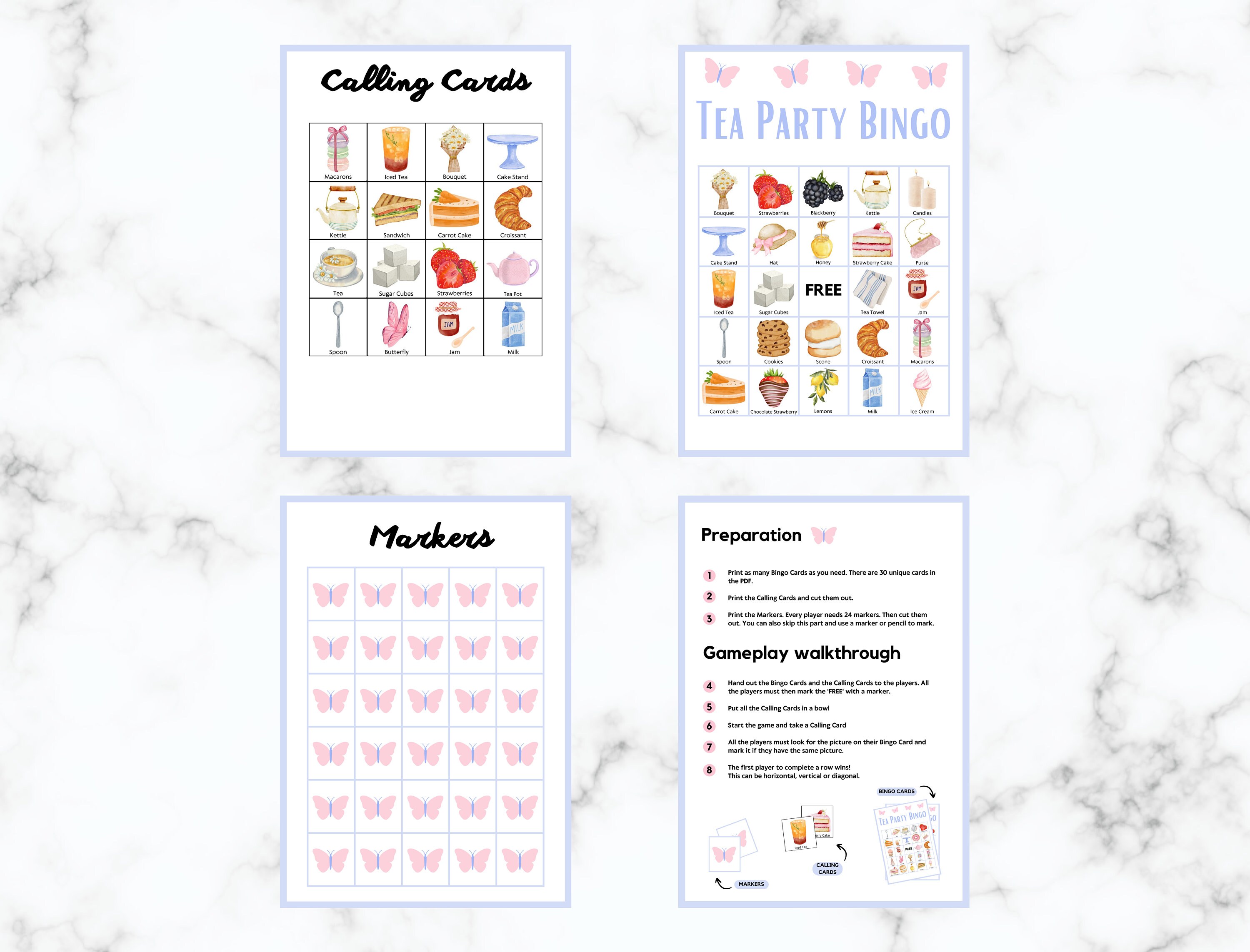 Tea Party Bingo - High Tea Bingo - 30 Tea Party Bingo Cards - Tea Party ...