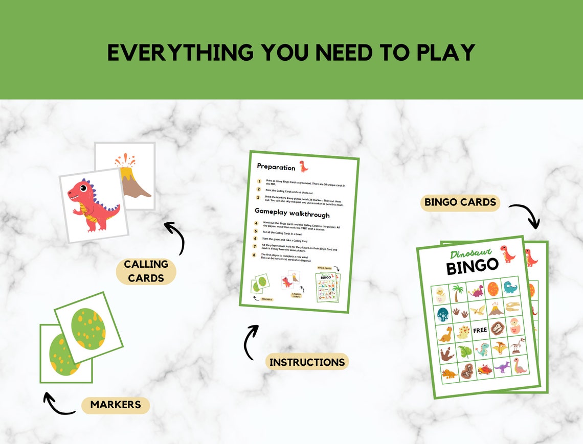 Dinosaur Bingo - 30 Dinosaur Bingo Cards - Dinosaur Party Game ...