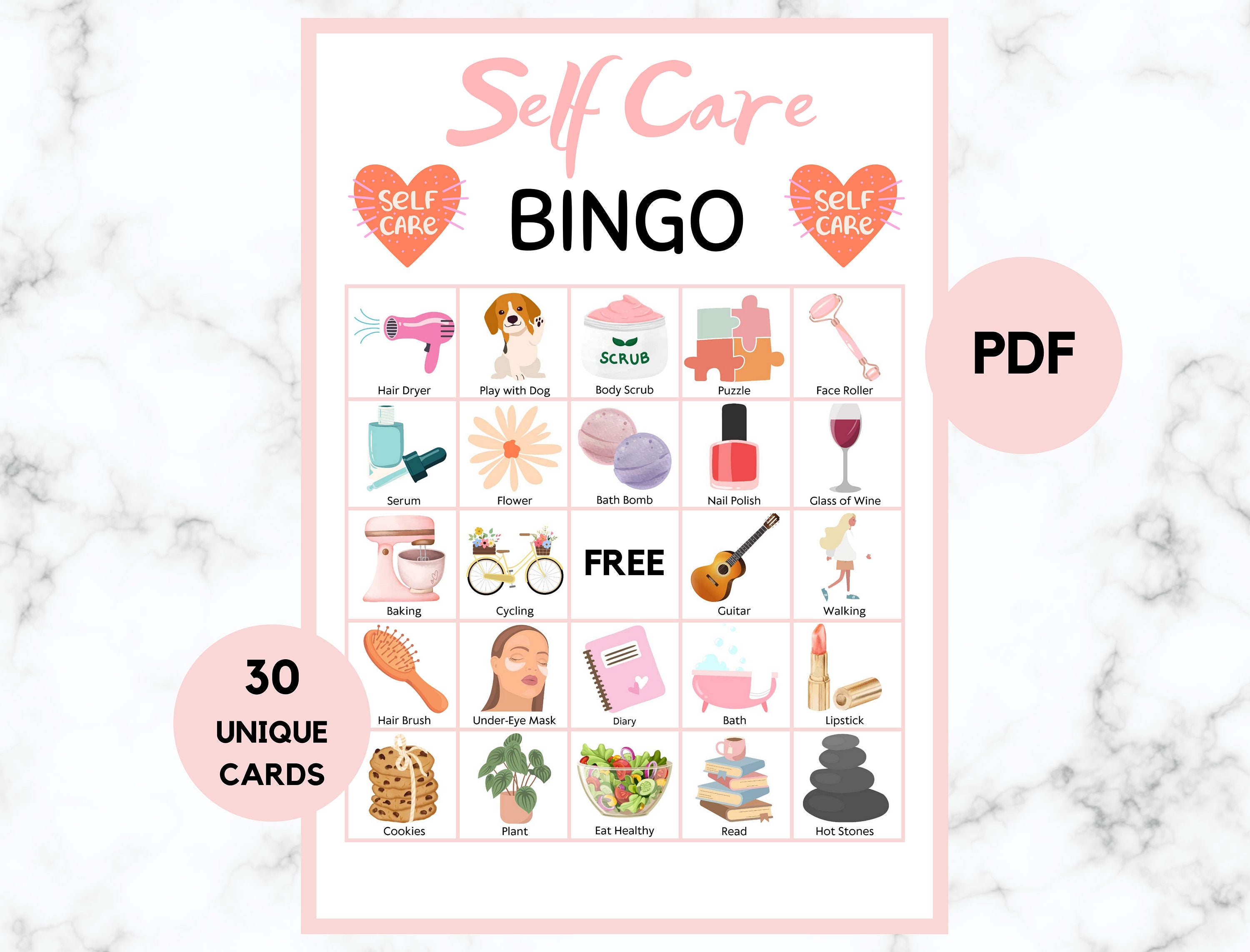 Self Care Bingo - 30 Self Care Bingo Cards - Self Care Birthday ...