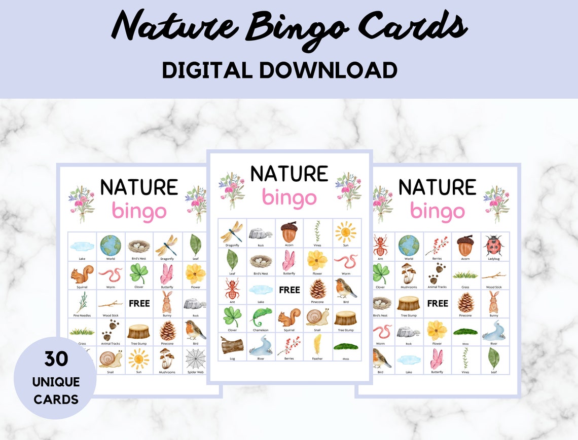 Nature Bingo - 30 Nature Bingo Cards - Nature Party Game - Nature Hike ...