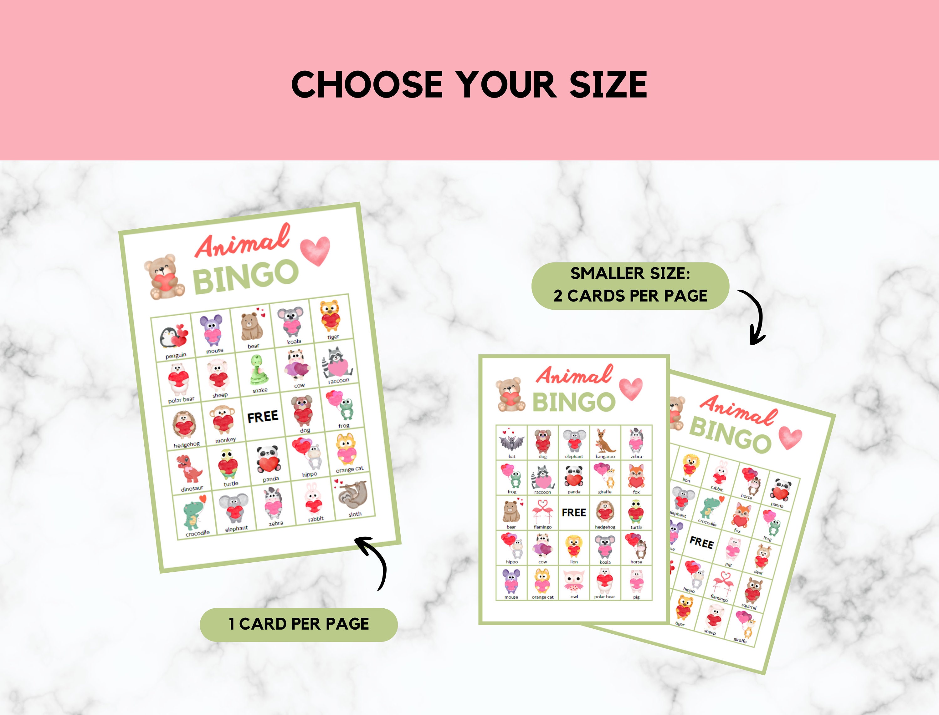 Animal Bingo - 30 Animal Hearts Bingo Cards - Valentine's Day Party ...