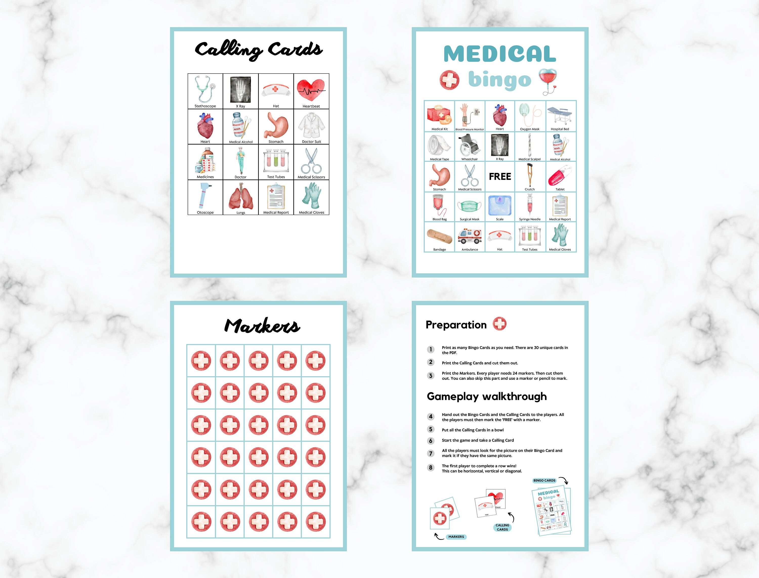 Medical Bingo - Doctor Bingo - 30 Medical Bingo Cards - Nurse Bingo ...