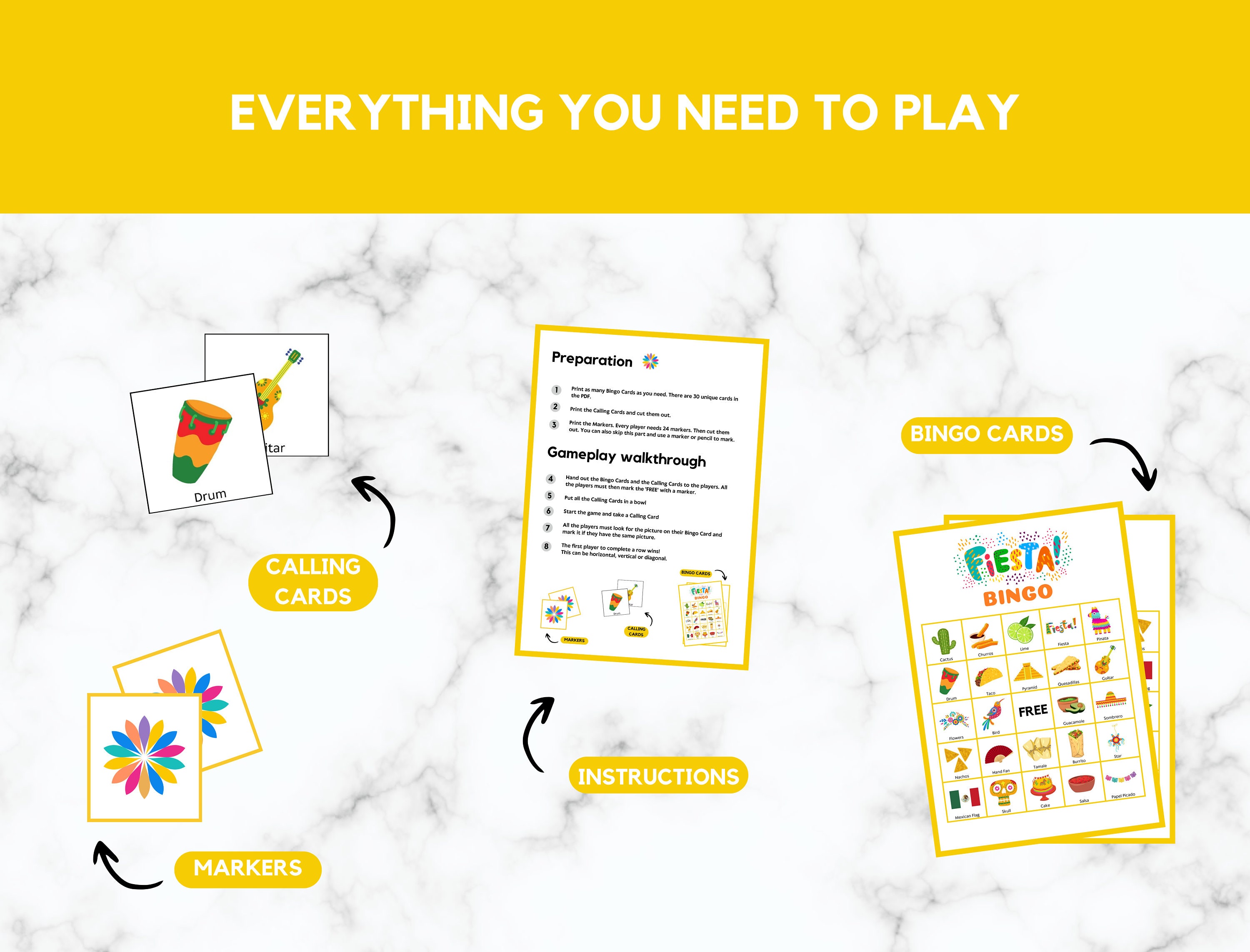 Fiesta Bingo - Fiesta Activity for Kids - 30 Fiesta Bingo Cards ...