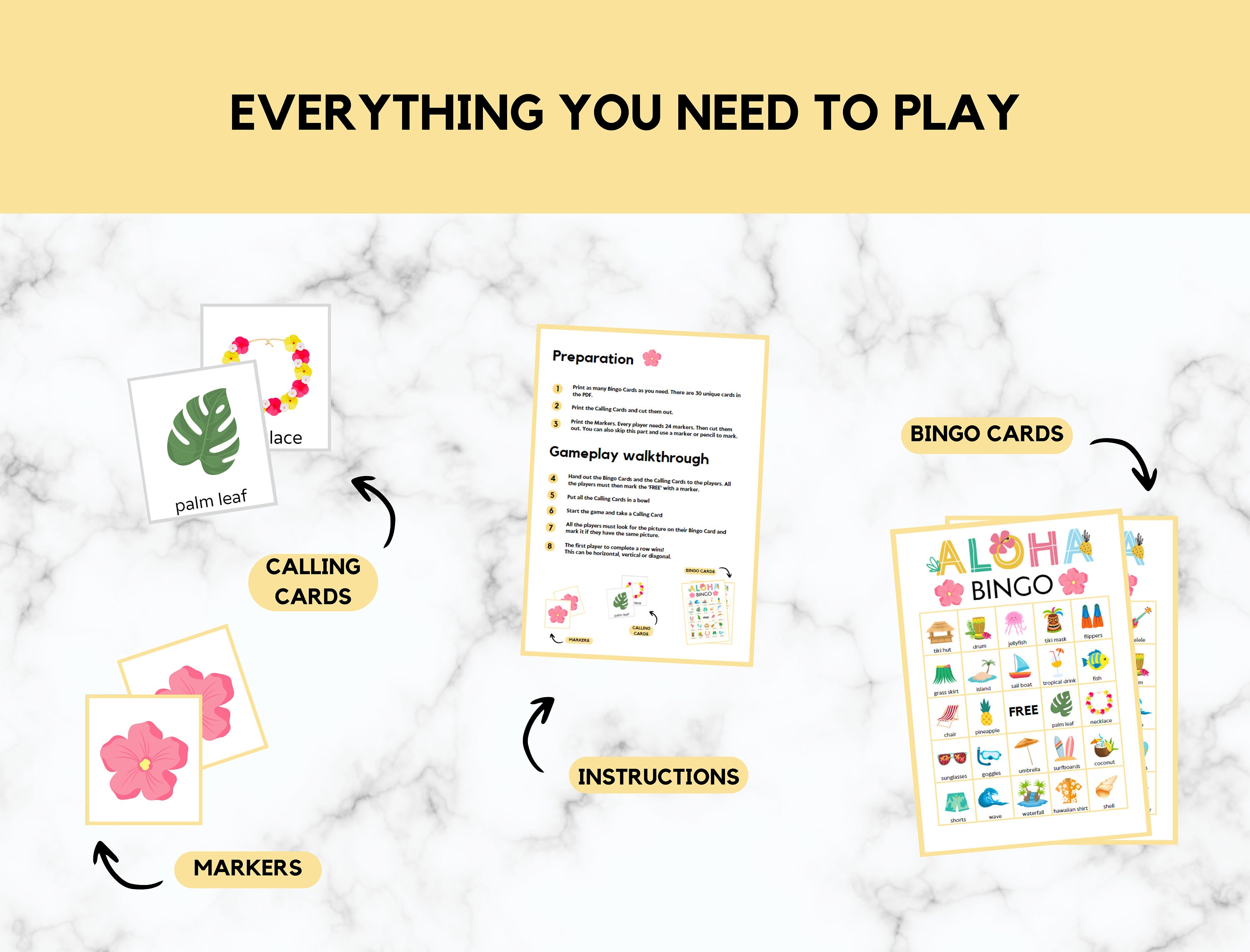 Aloha Bingo - 30 Aloha Bingo Cards - Aloha Party Game - Aloha Bingo ...