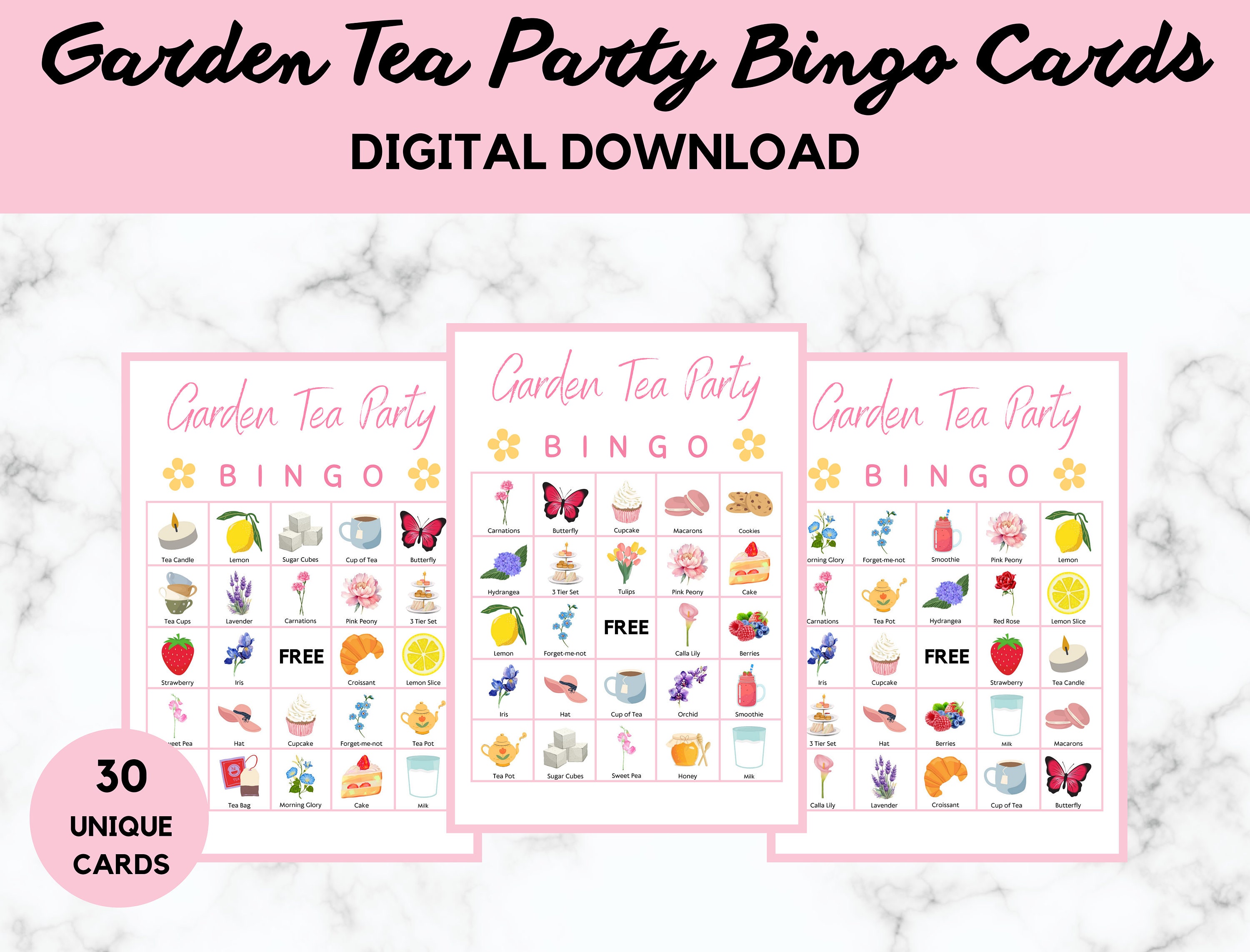 Garden Tea Party Bingo - Tea Party Activity- 30 Tea Party Bingo Cards ...