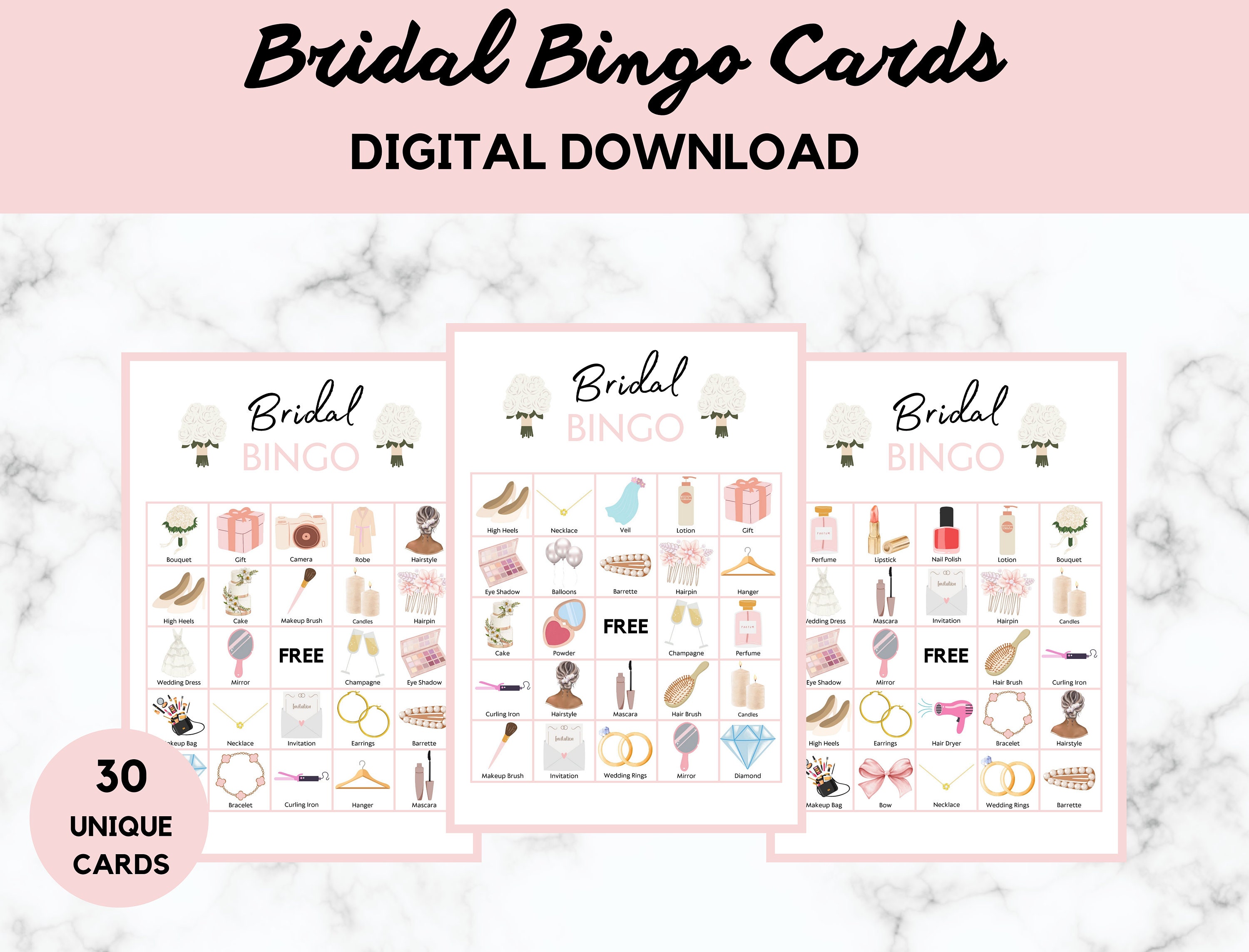 Bridal Bingo Wedding Bingo 30 Bridal Bingo Cards Bridal Party Game ...