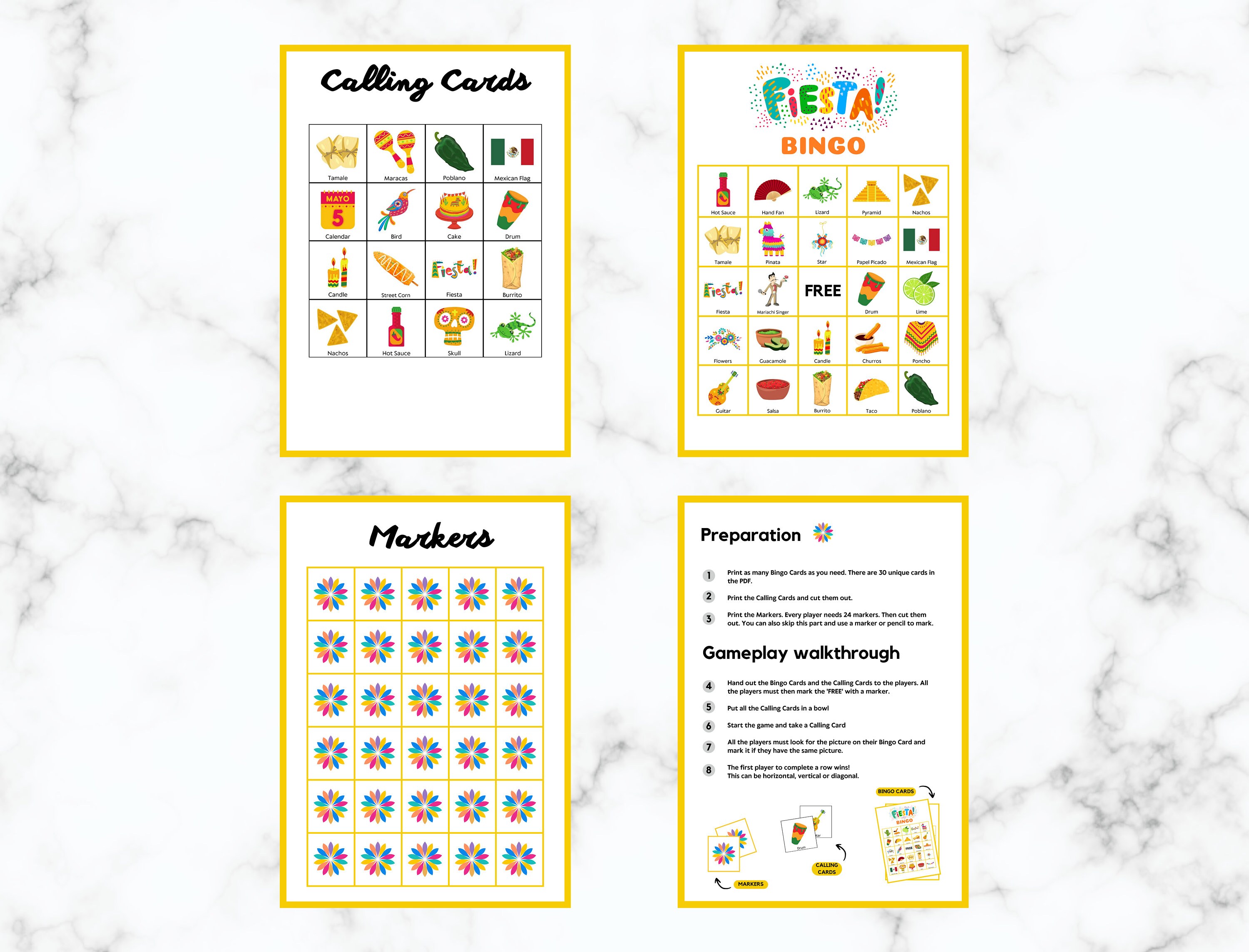 Fiesta Bingo - Fiesta Activity for Kids - 30 Fiesta Bingo Cards ...