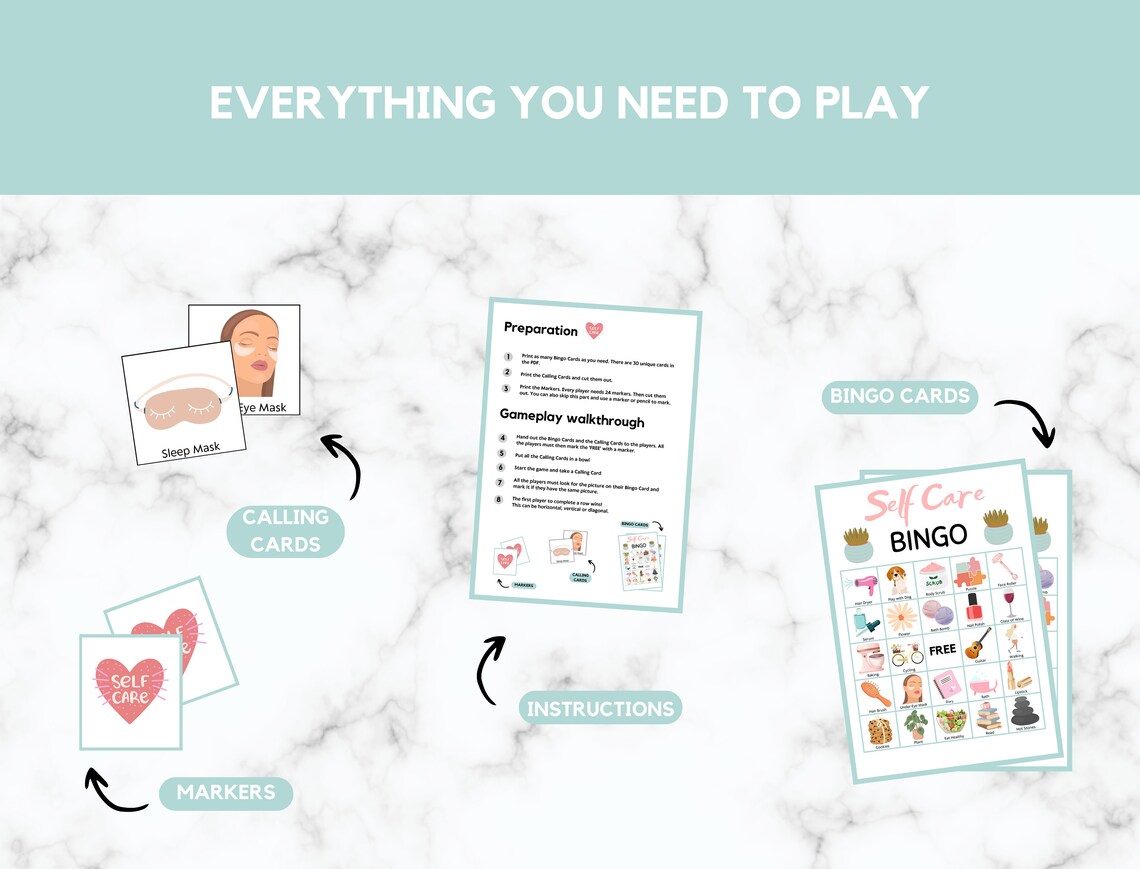 Self Care Bingo 30 Self Care Bingo Cards Self Care Birthday Printable ...