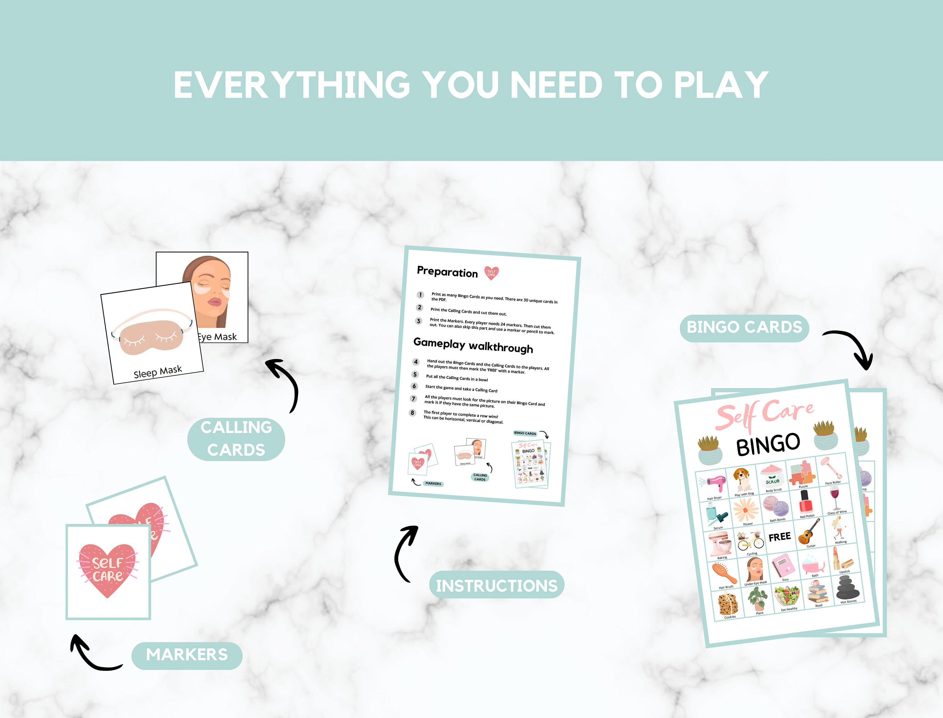 Self Care Bingo 30 Self Care Bingo Cards Self Care Birthday Printable ...
