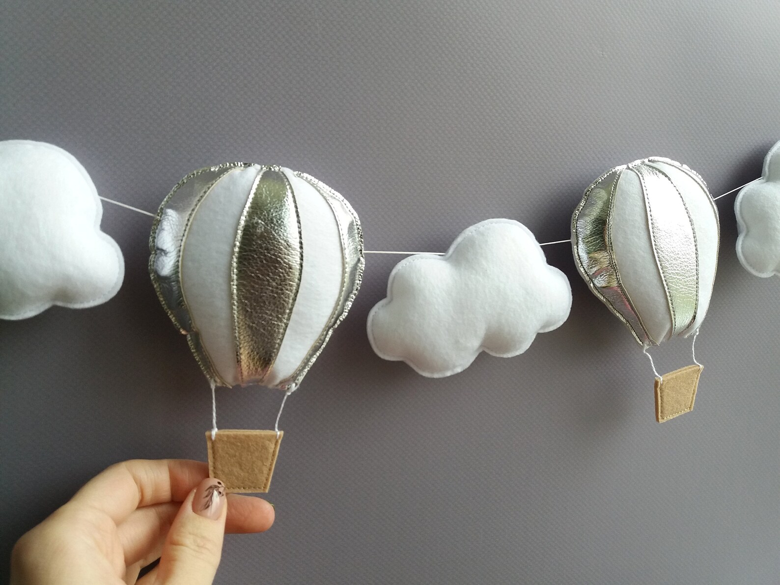 Hot Air Balloon Garland Felt Garland for Monochrome Nursery Wall Decor ...