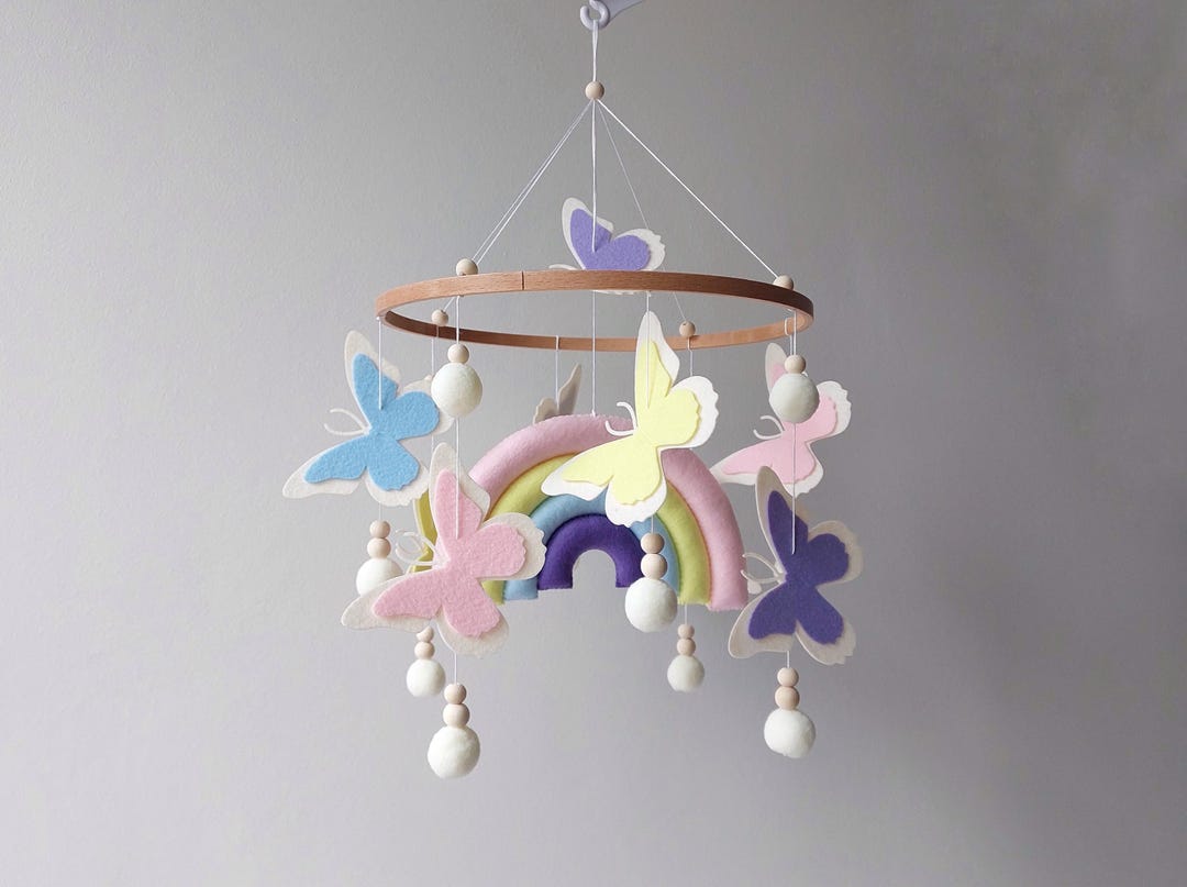 Butterfly Baby Mobile Girl Rainbow Crib Mobile Musical Nursery Decor ...