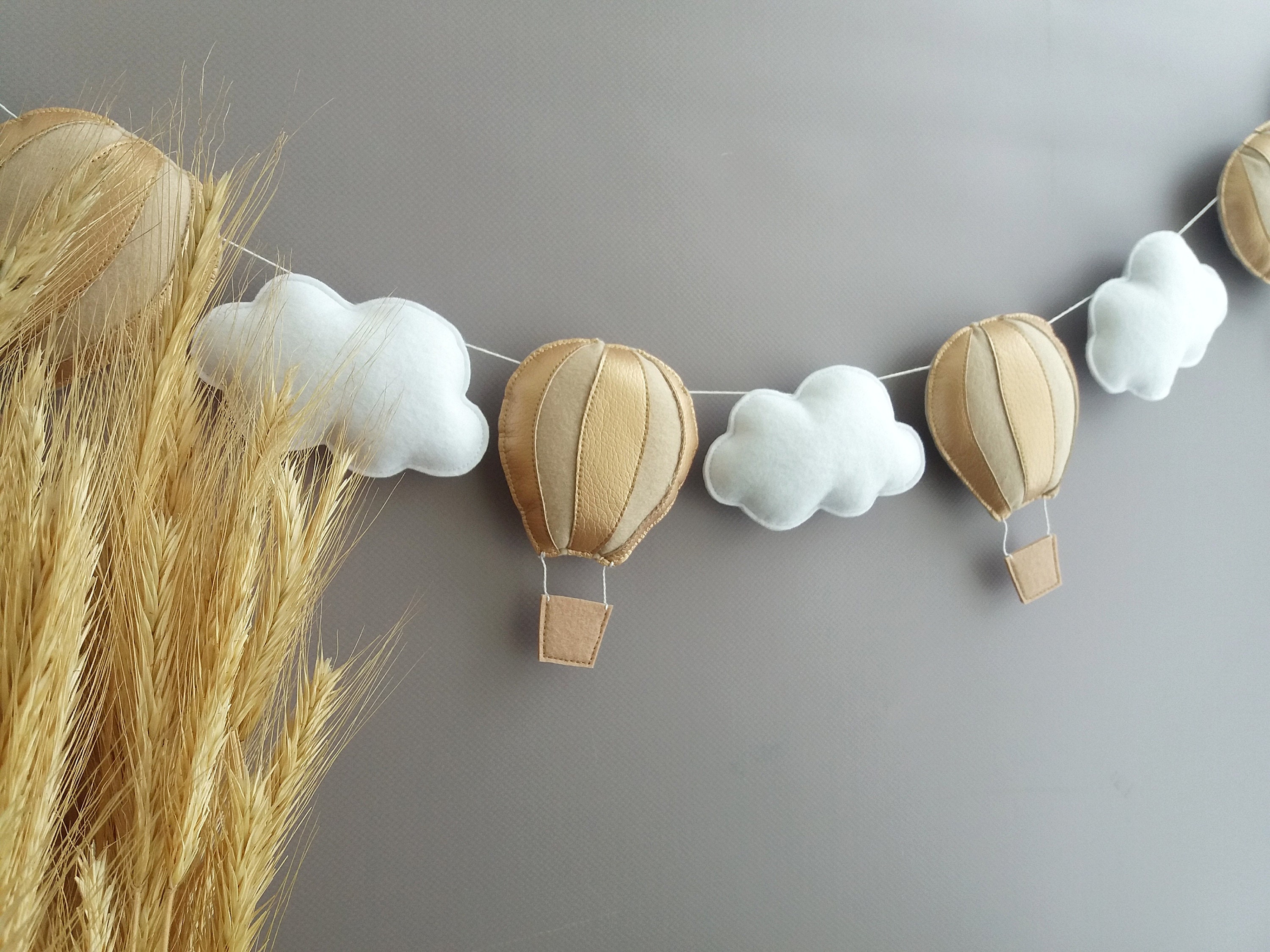Hot Air Balloon Garland Felt Garland for Monochrome Nursery Wall Decor ...