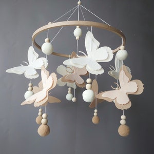 Butterfly Mobile Baby Girl Crib Pom Pom Boho Mobile Musical Bebe ...