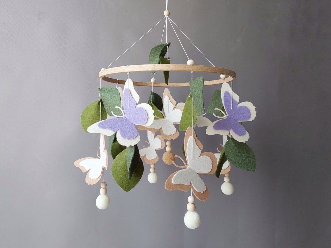 Butterfly Baby Mobile Neutral Jungle Nursery Decor Crib Mobile Musical ...